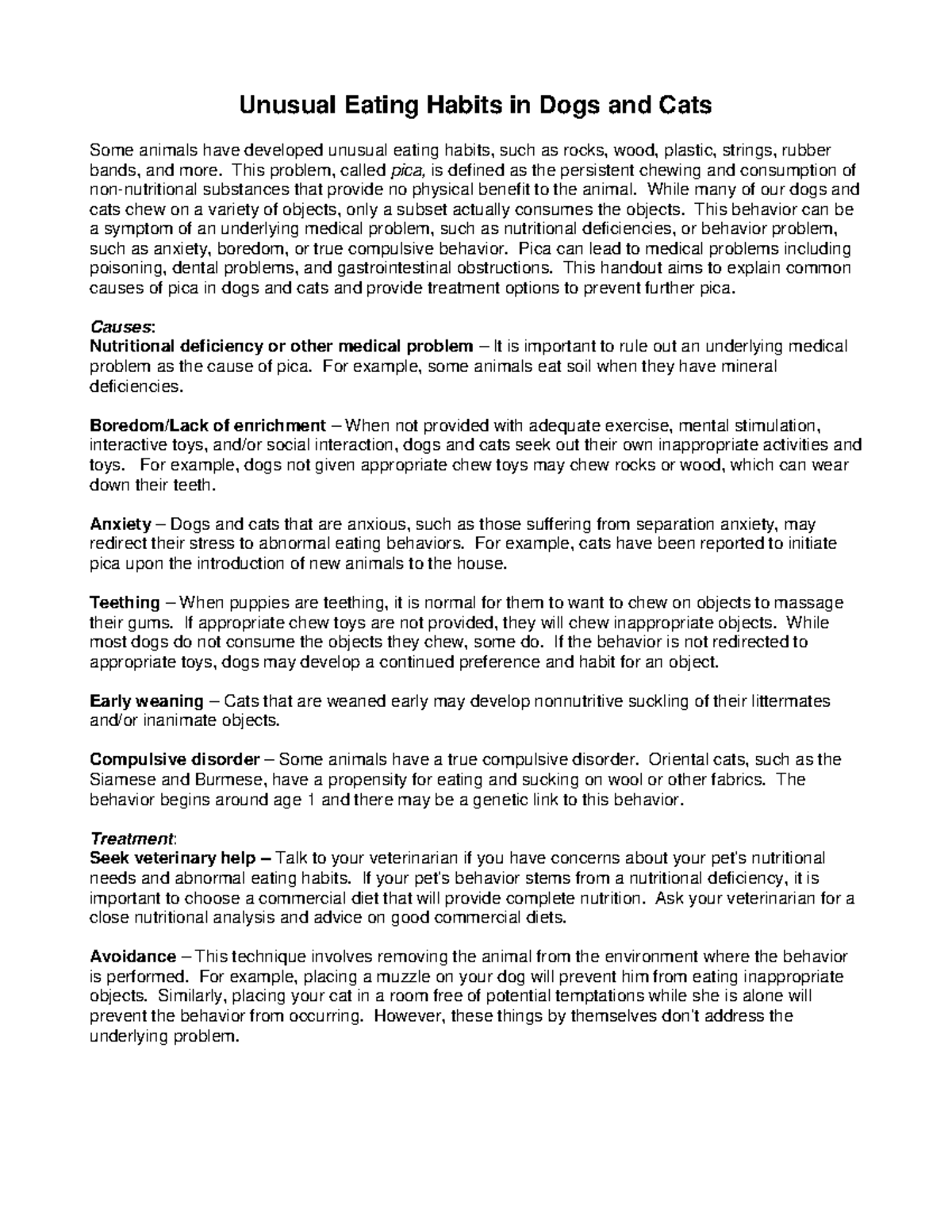 Unusual eating habits - Paper - Unusual Eating Habits in Dogs and Cats ...