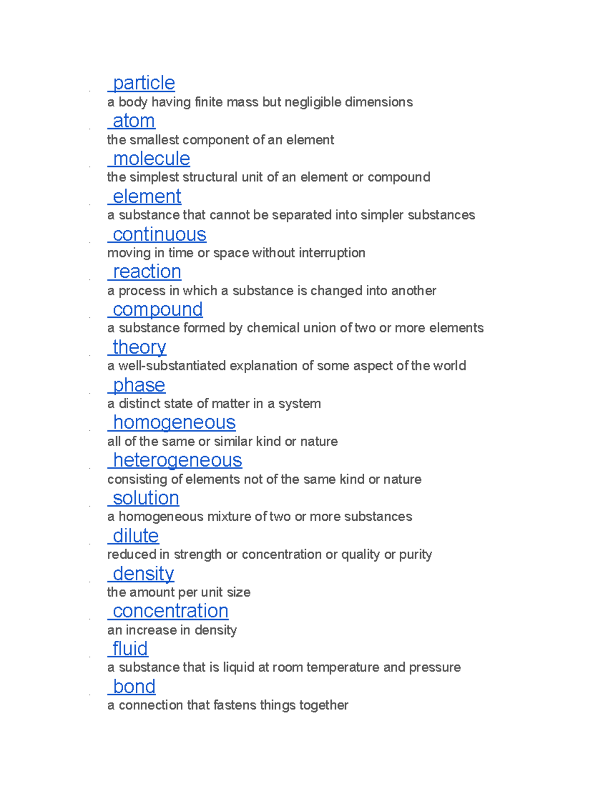 Intro chem terms - particle a body having finite mass but negligible ...
