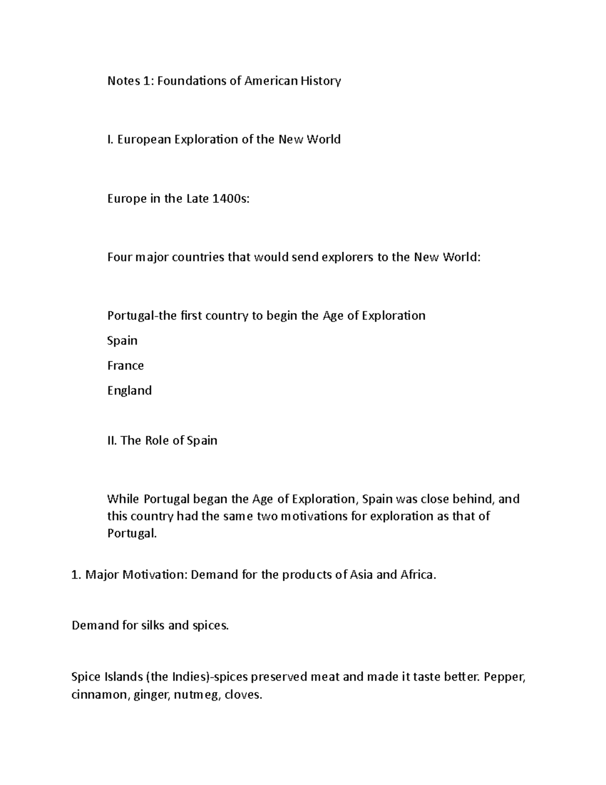 Notes 1 typed notes - professor note - Notes 1: Foundations of American ...