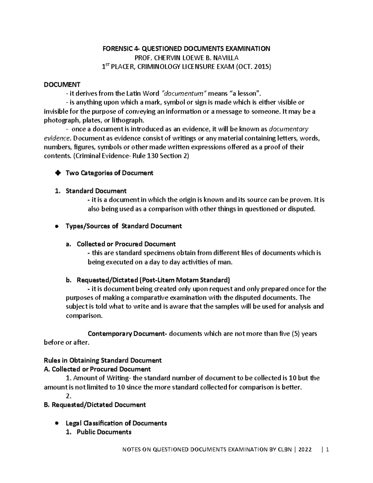 Ilide - FORENSIC 4- QUESTIONED DOCUMENTS EXAMINATION PROF. CHERVIN ...