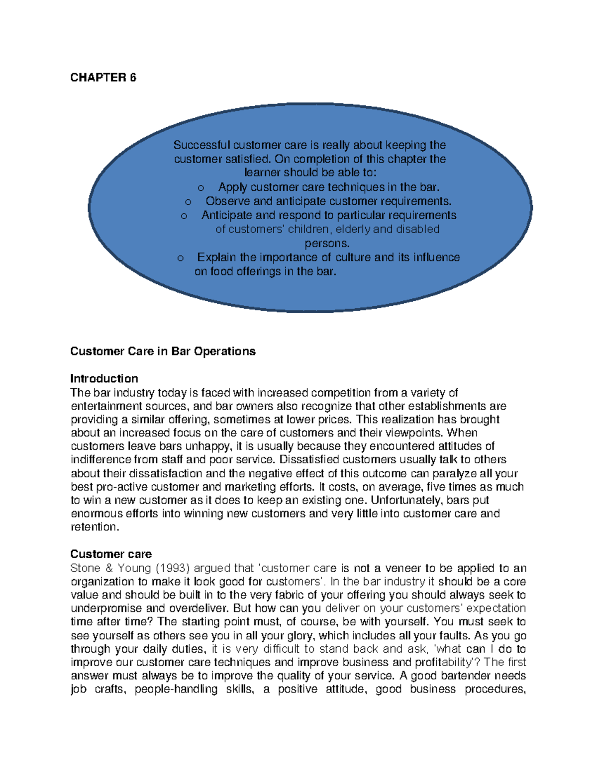 Chapter 6 - BAR MANAGEMENT - CHAPTER 6 Customer Care in Bar Operations ...