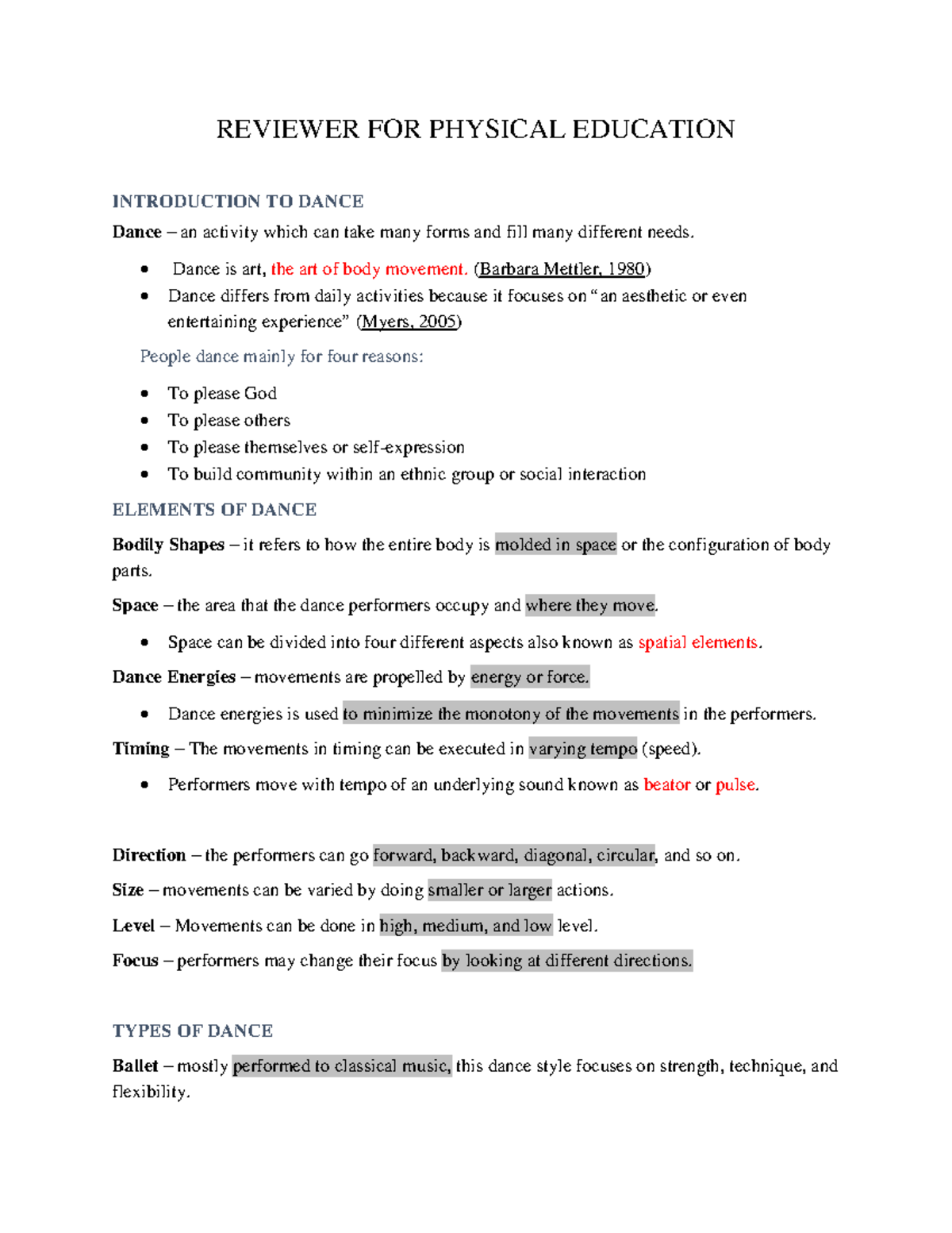 Pe reviewer - thankyou - REVIEWER FOR PHYSICAL EDUCATION INTRODUCTION ...