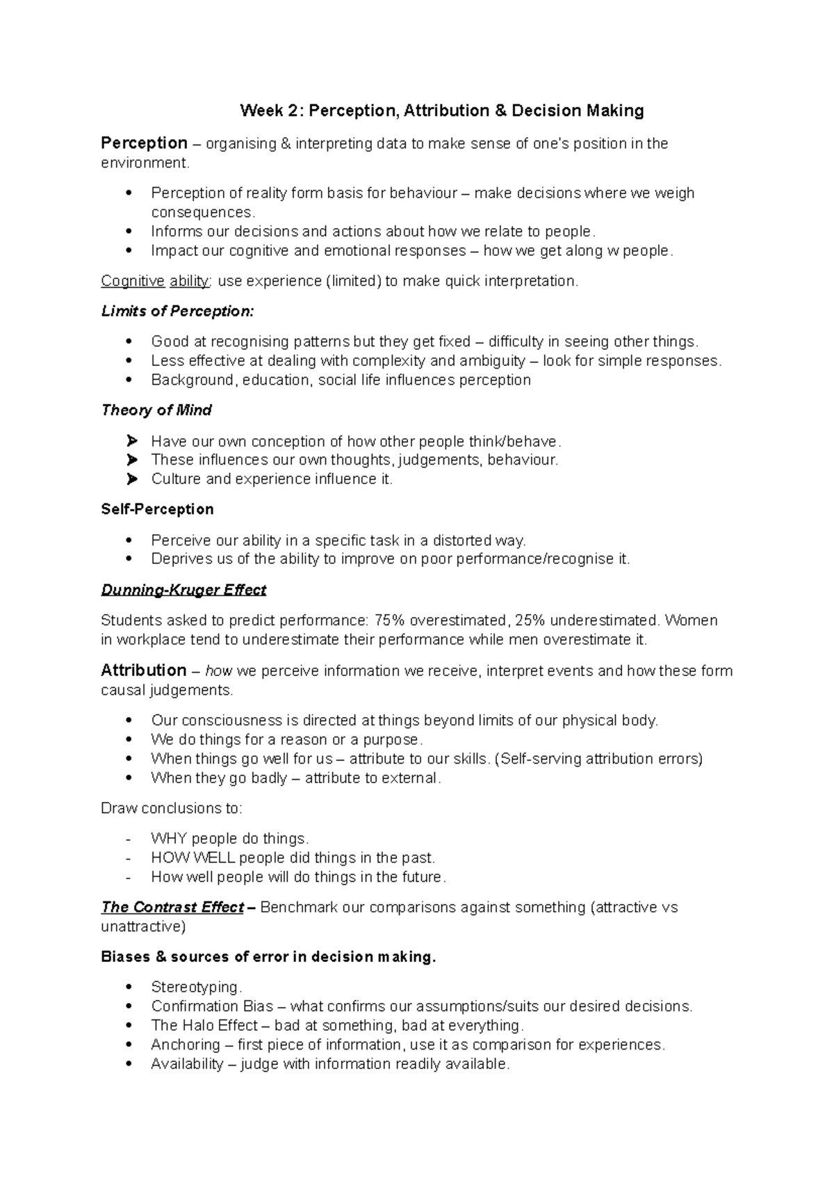 Miso level notes - Week 2: Perception, Attribution & Decision Making ...