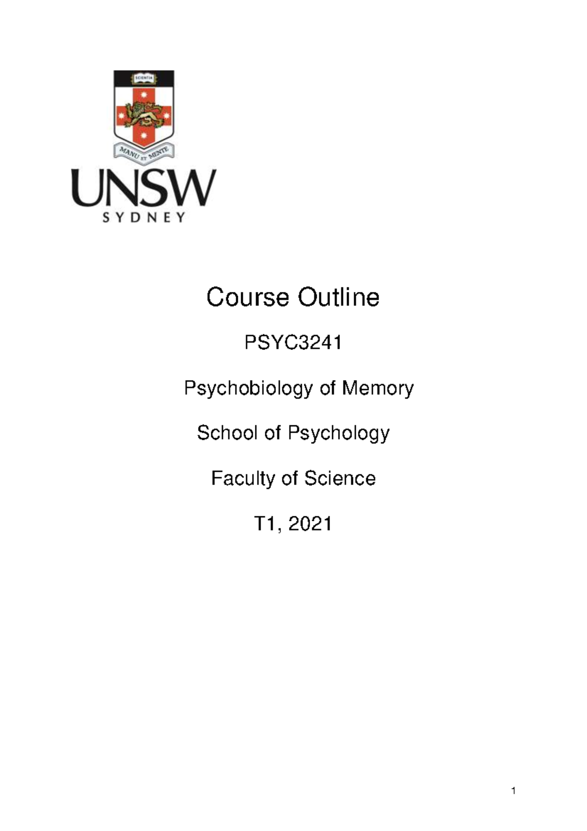 PSYC3241 T1 2021 course outline - Course Outline PSYC 3241 ...
