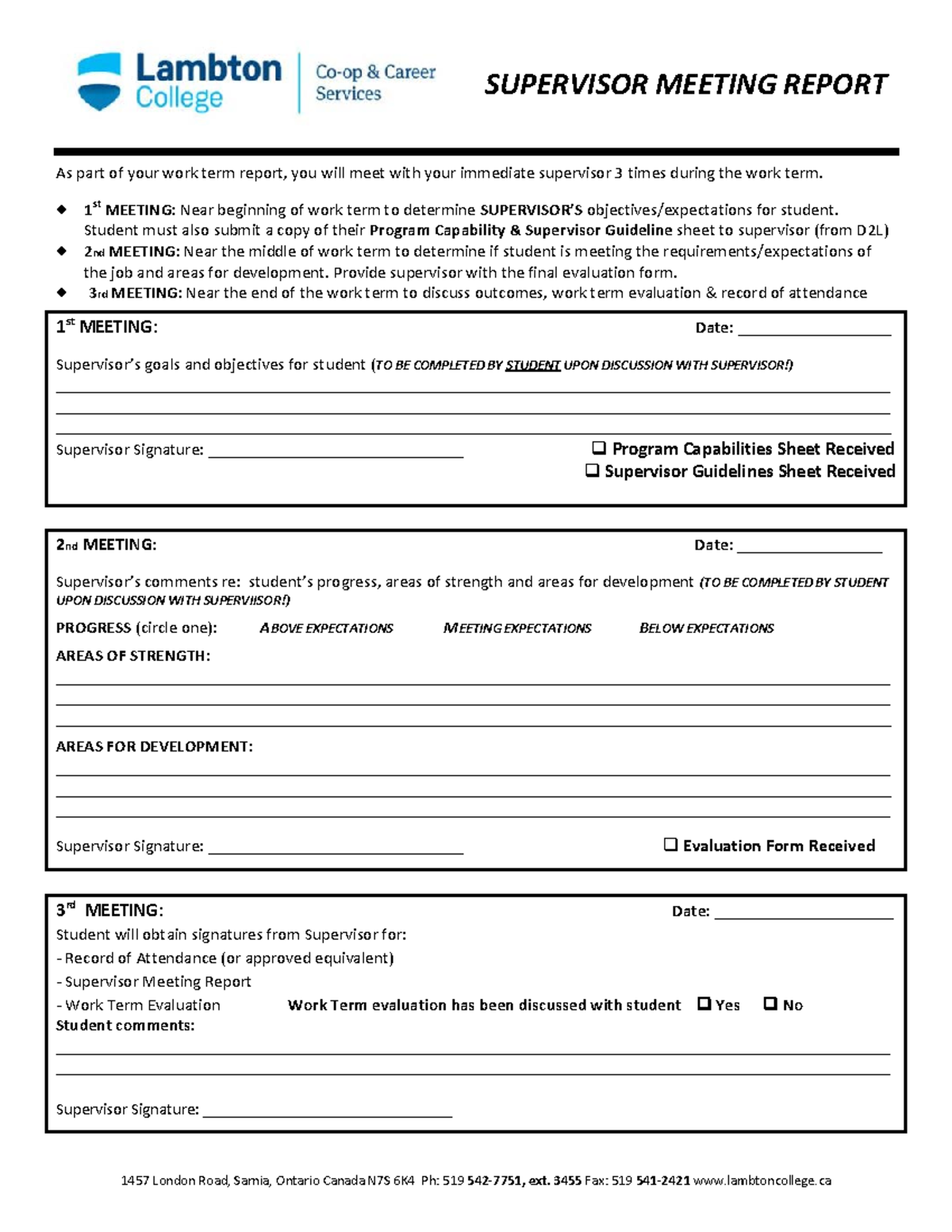 Supervisor Meeting Report - Fillable - 1457 London Road, Sarnia ...