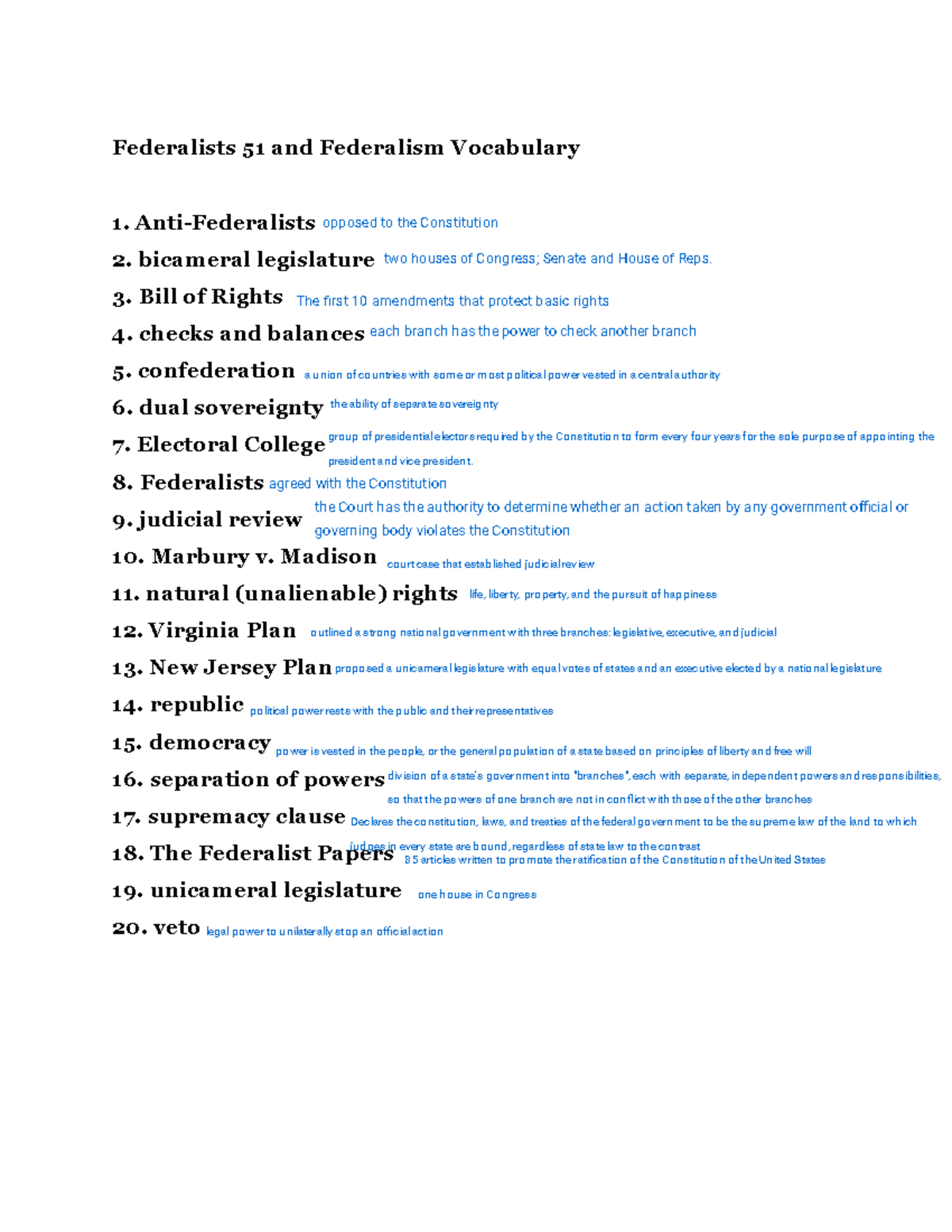 Federalists 51 etc. Vocabulary - Federalists 51 and Federalism ...
