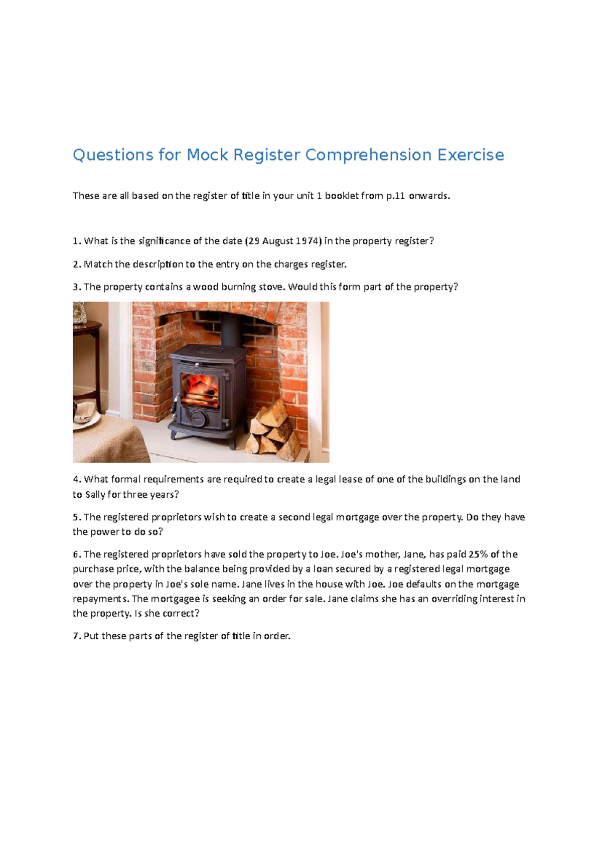 Questions for Mock Register Comprehension Exercise - Studocu