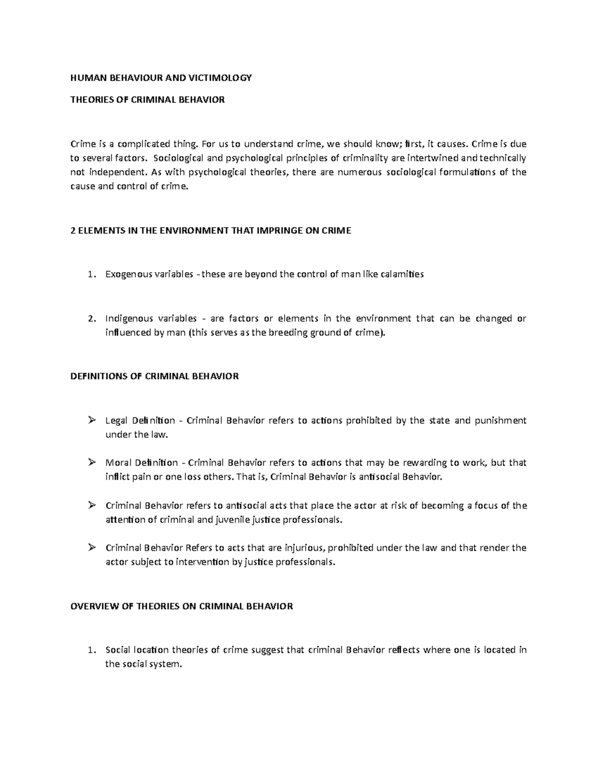 UNIT 4 Human Behavior AND Victimology Lecture PART 2 - HUMAN BEHAVIOUR AND VICTIMOLOGY THEORIES ...