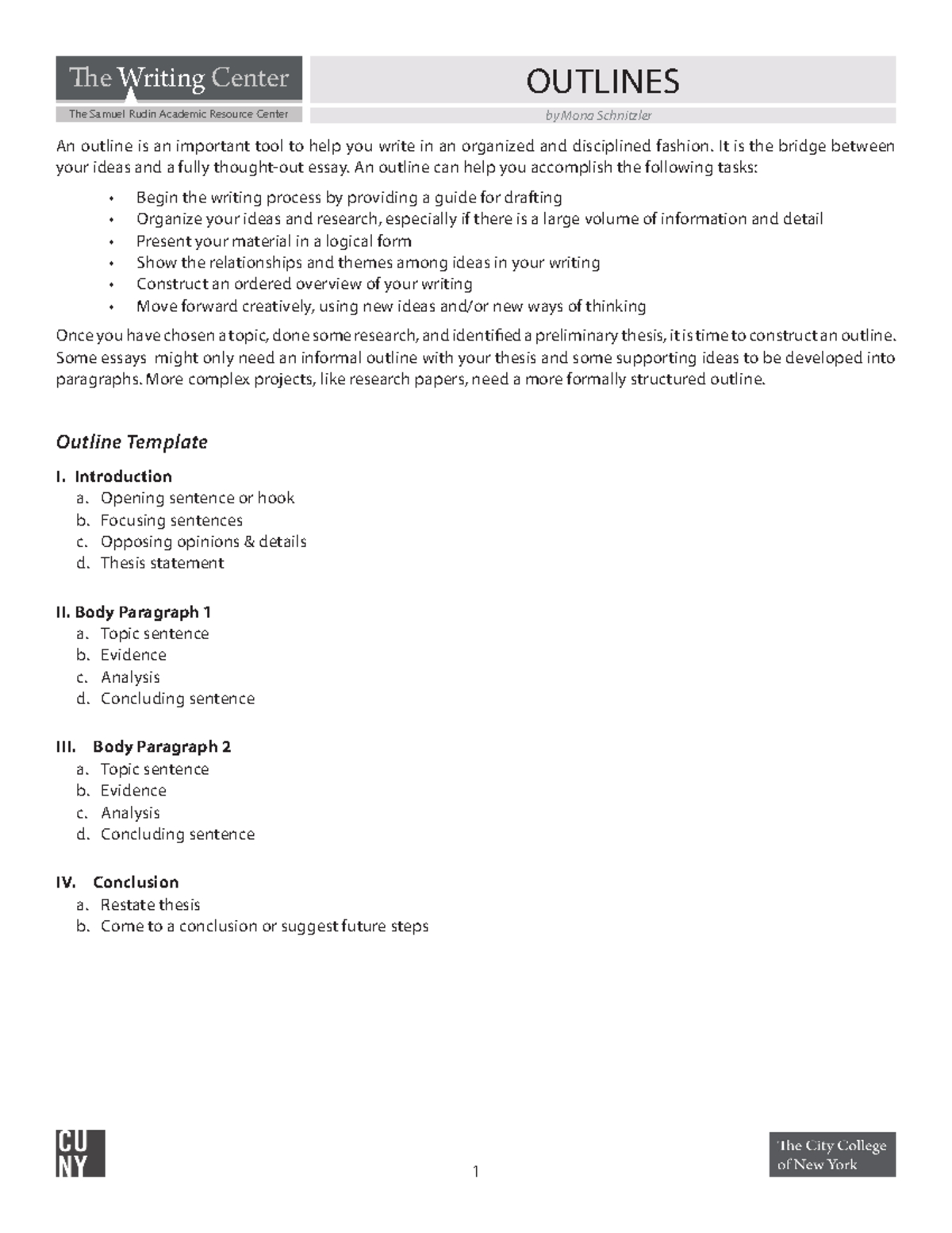 Outlines - Freshman Composition - e Writing Center The Samuel Rudin ...