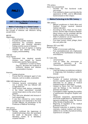 PMLS2 L1 - PRINCIPLE OF MEDICAL LABORATORY SCIENCE 2 HISTORY Phlebotomy ...