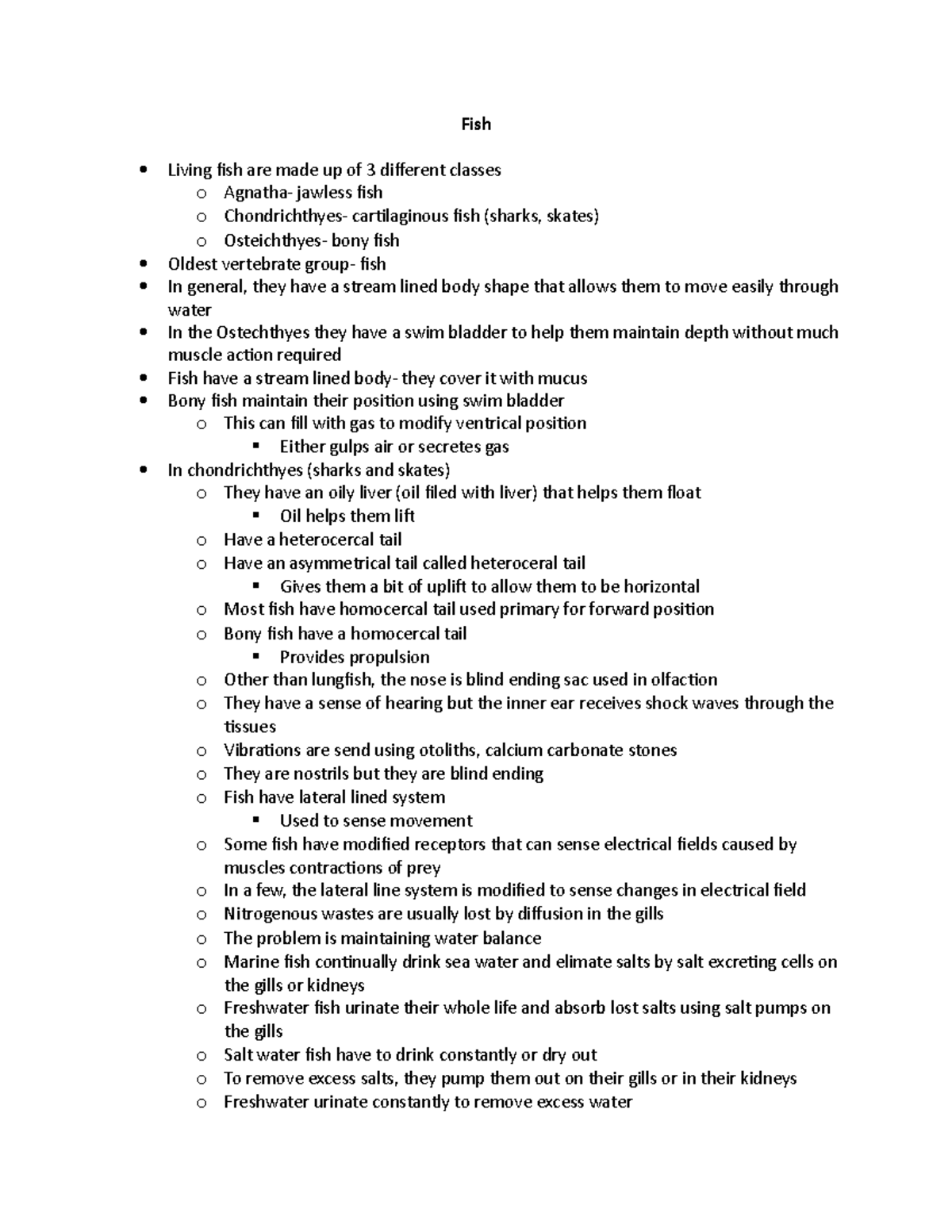 Fish Notes - Fish Living fish are made up of 3 different classes o ...