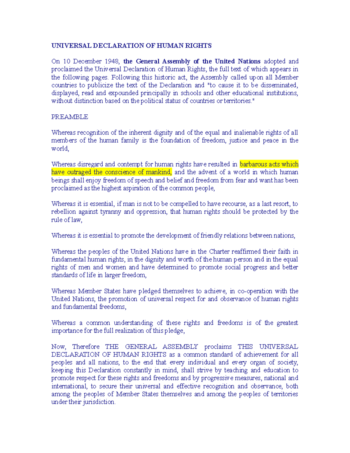 Universal Declaration of Human Rights (UDHR) - UNIVERSAL DECLARATION OF ...