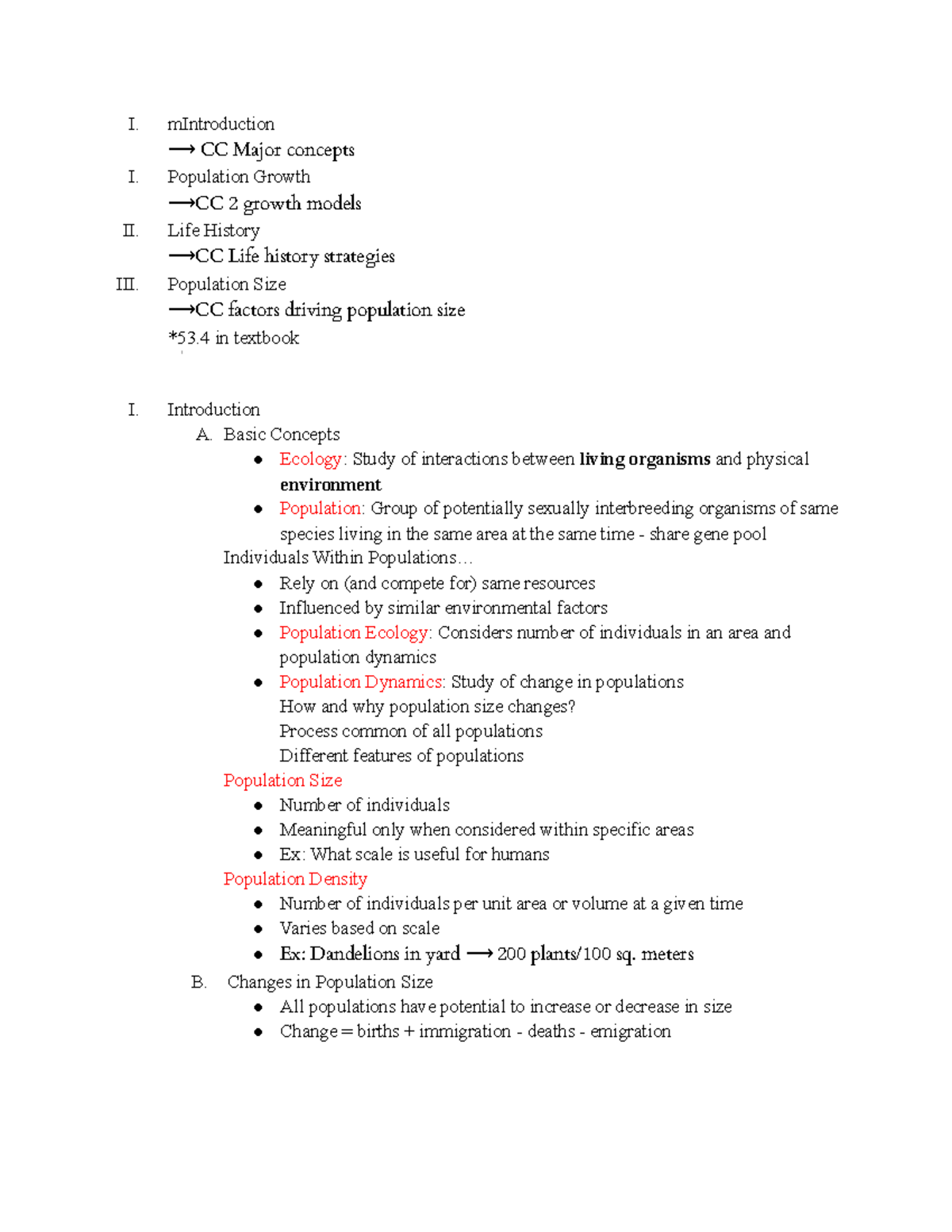 Topic 24 Population Ecology - I. mIntroduction CC Major concepts I ...