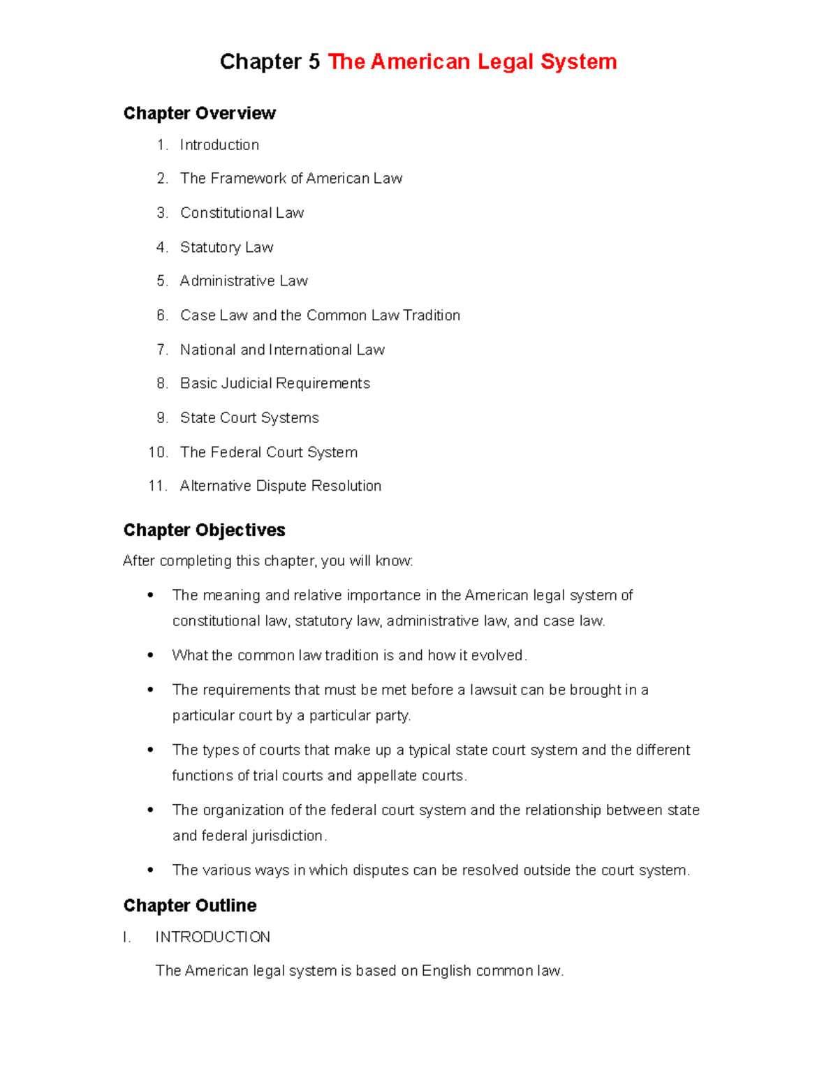 Ch05 The American Legal System - Chapter 5 The American Legal System ...