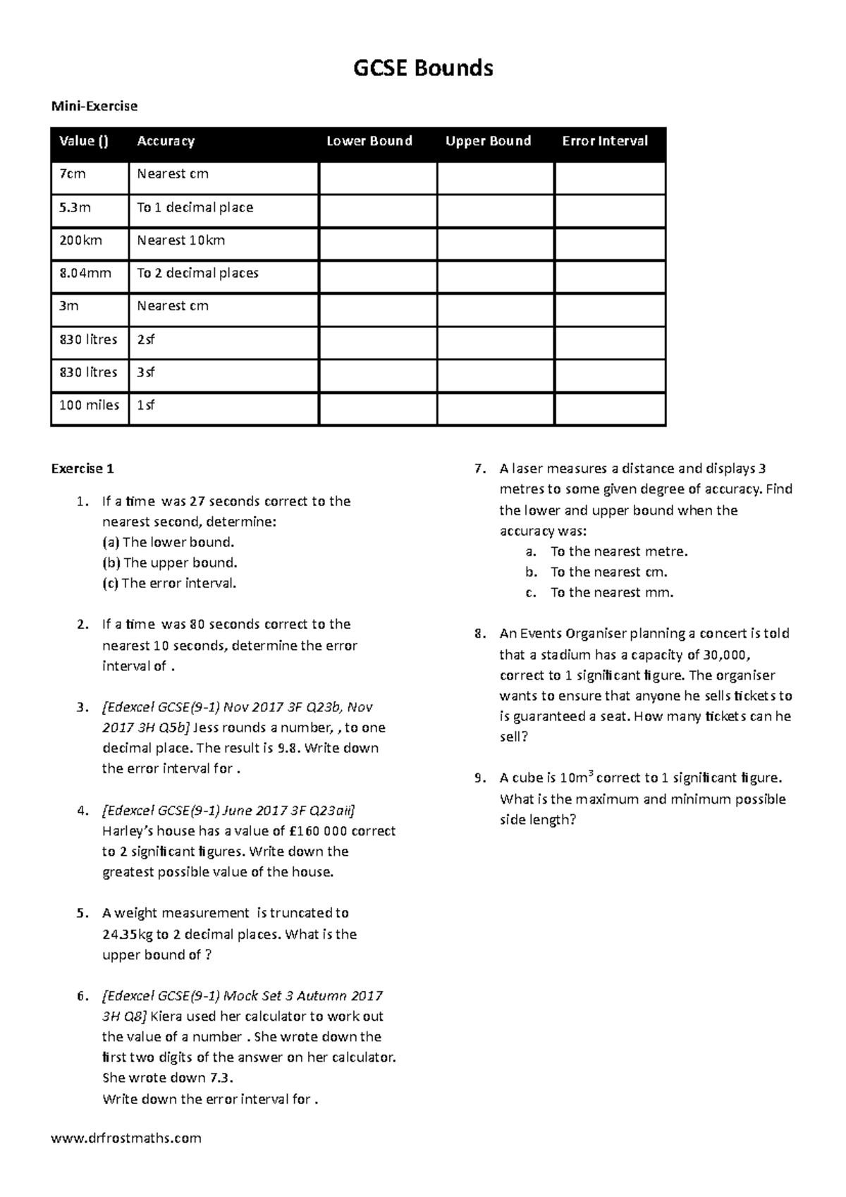GCSE-Bounds - Sfsfsfsf - GCSE Bounds Mini-Exercise Value () Accuracy ...