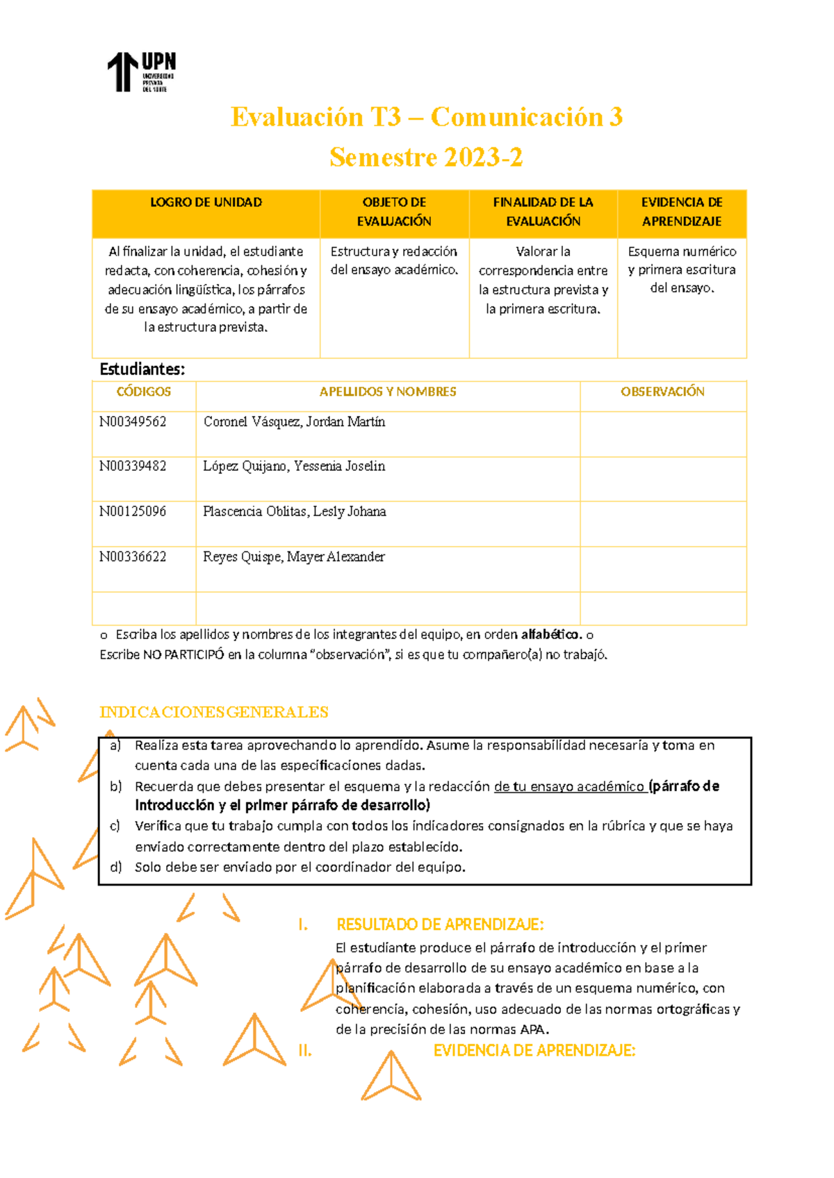 T3- Comunicación- Grupo 05-2023-2 - Evaluación T3 – Comunicación 3 Semestre 2023- LOGRO DE ...
