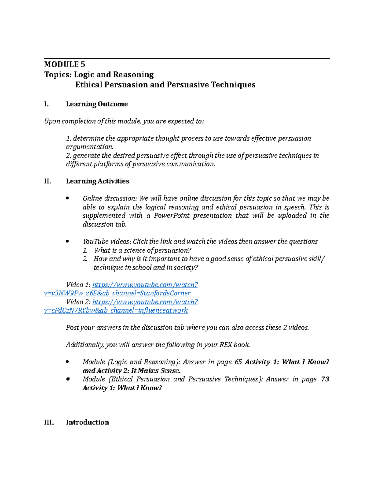 Logic and Reasoning - MODULE 5 Topics: Logic and Reasoning Ethical ...