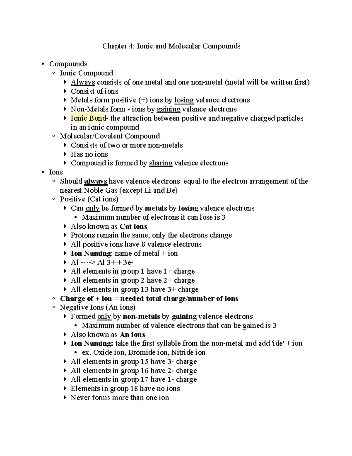 Chapter 4: Ionic and molecular compounds - Chapter 4: Ionic and ...