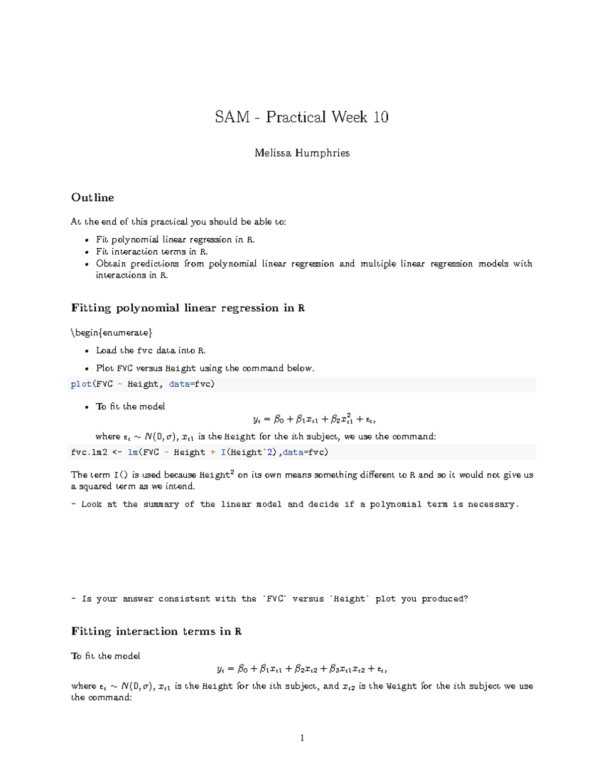 Practical 10 Practice Computer Exercises For Topic 10 Of Statistical Analysis And Modelling