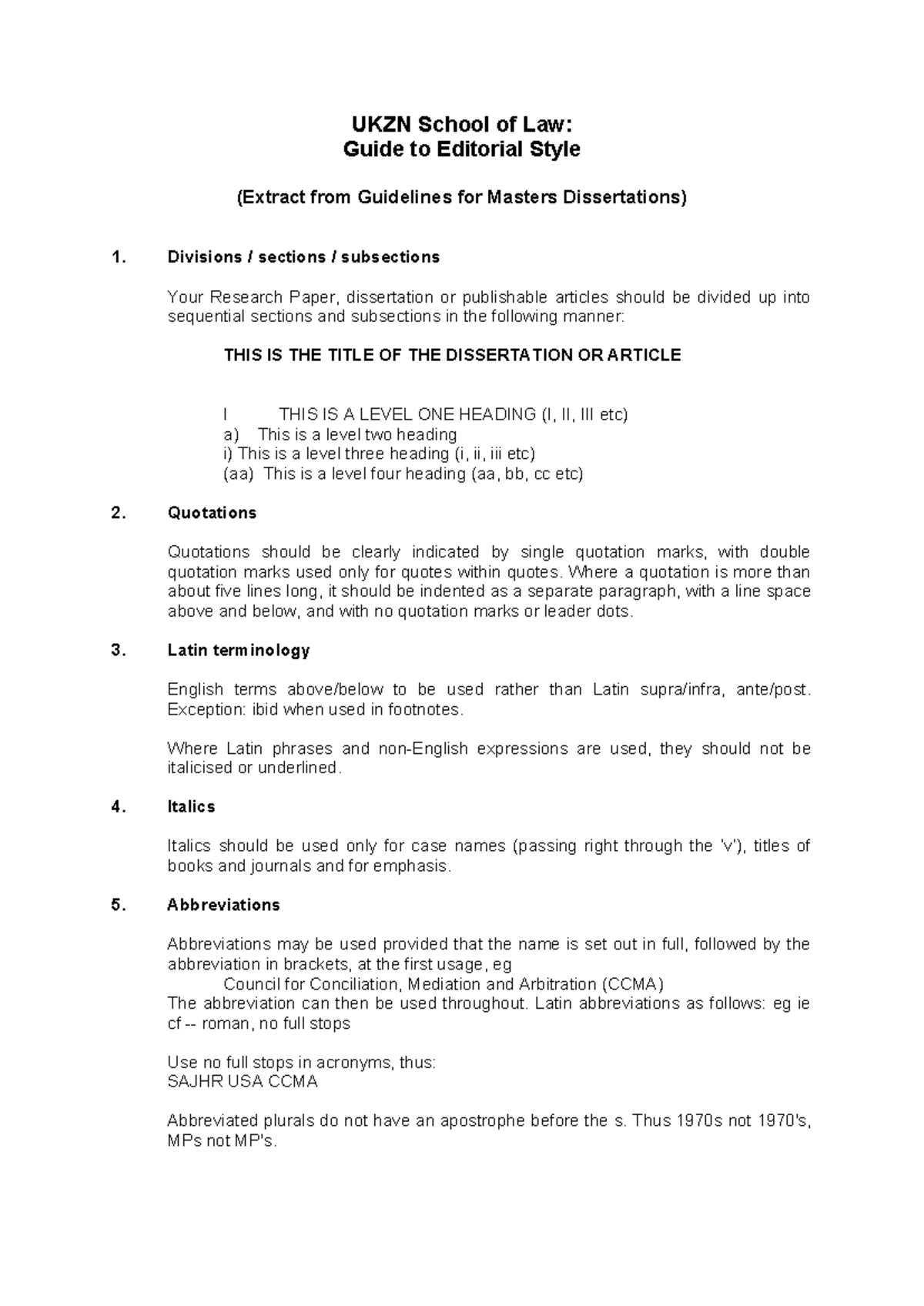 Style and Referencing Guidelines - UKZN School of Law: Guide to ...