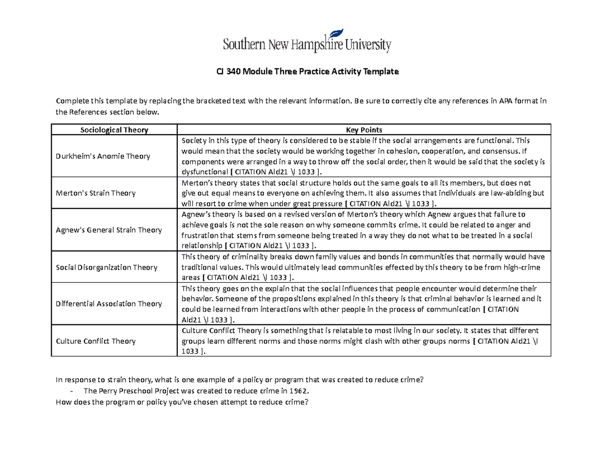CJ 340 Module Three Practice Activity - Be sure to correctly cite any ...