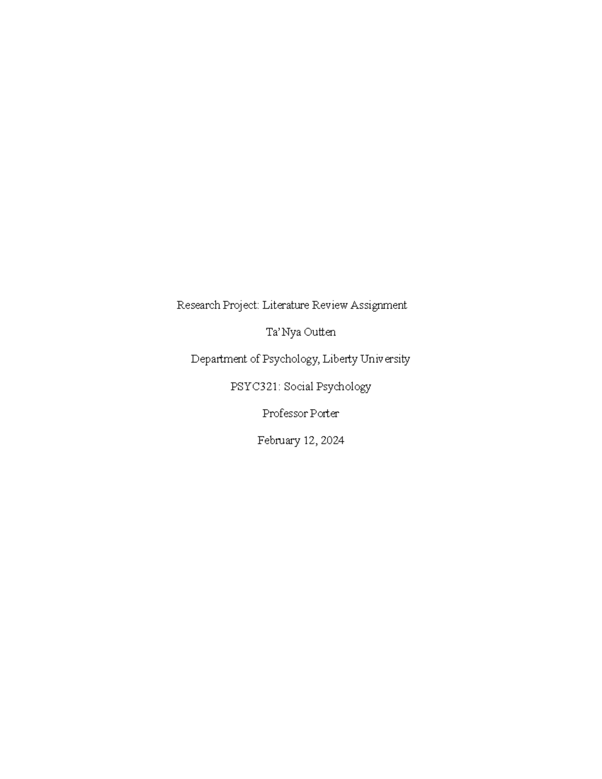 Research Project. Literature Review Assignment - Research Project ...