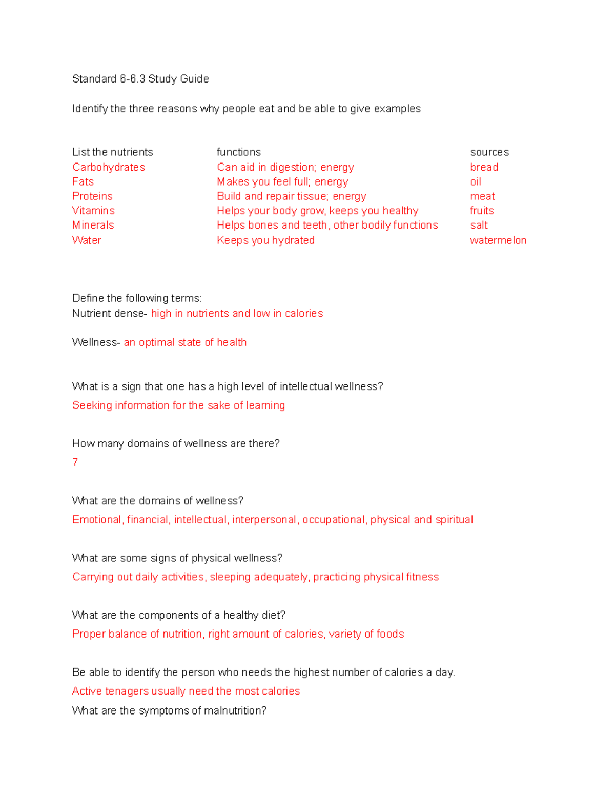 Nutrition Notes - Standard 6-6 Study Guide Identify the three reasons ...