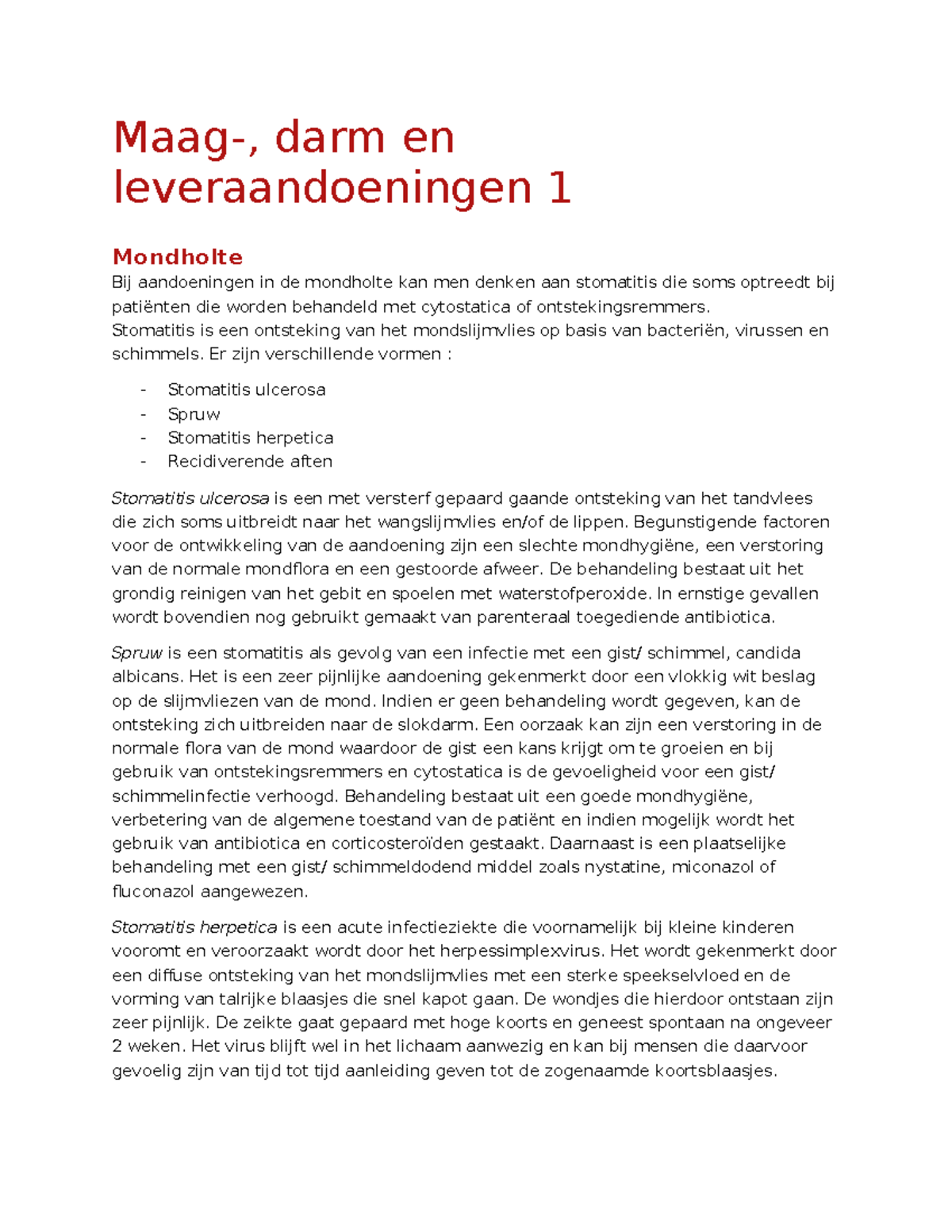 Samenvatting maag darm en leveraandoeningen 1 - Maag-, darm en ...