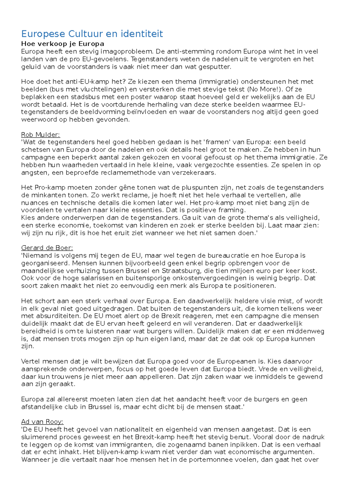 PDF Europese Cultuur en identiteit - Europese Cultuur en identiteit Hoe ...