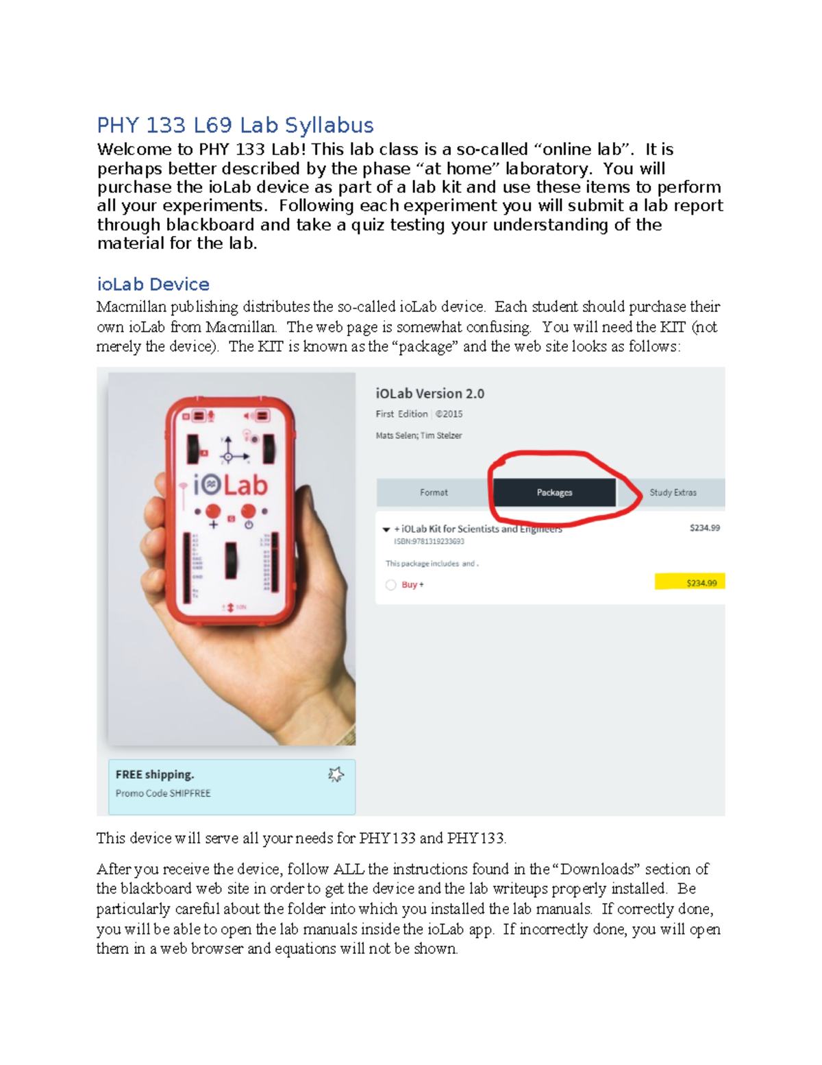 PHY133-L69 - syllabus - PHY 133 L69 Lab Syllabus Welcome to PHY 133 Lab ...