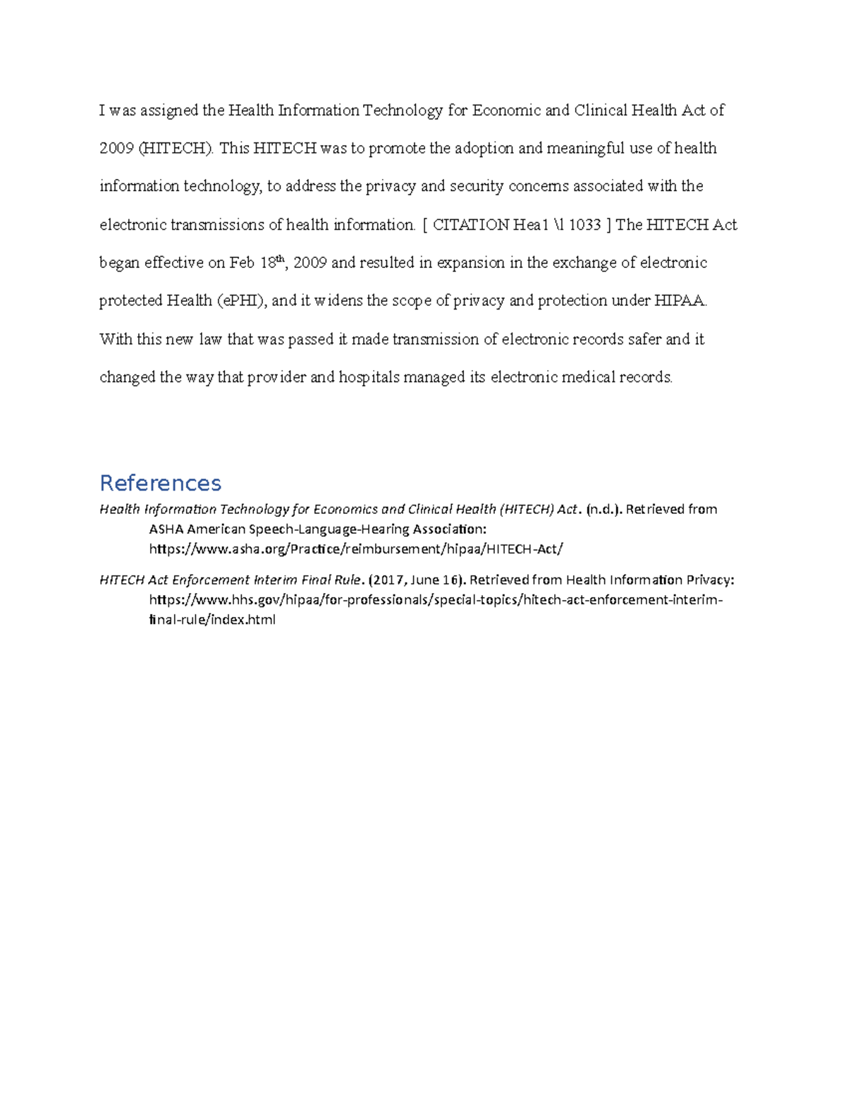 6-1 discussion Hitech - I was assigned the Health Information ...
