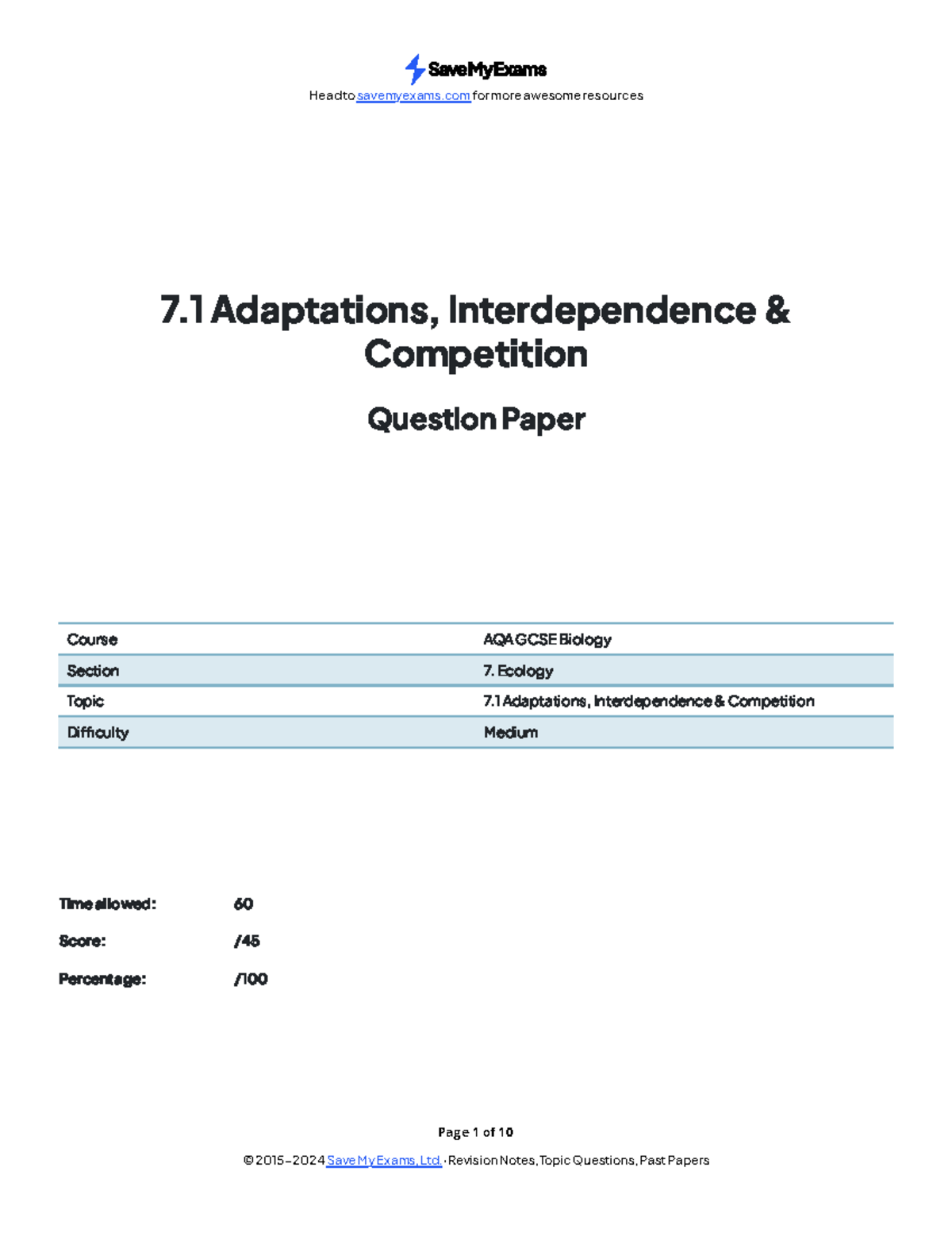 Adaptations theory qus - Page 1 of 10 7 Adaptations, Interdependence ...