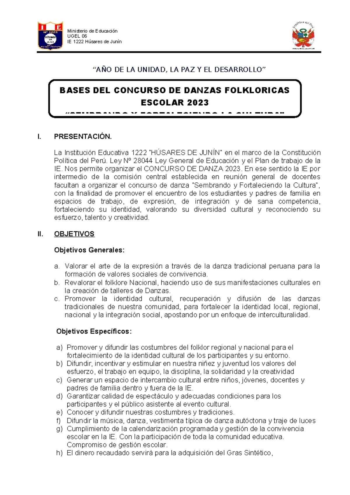 - Bases Concurso DE Danzas Folkloricas 2023 - UGEL 06 IE 1222 Húsares ...