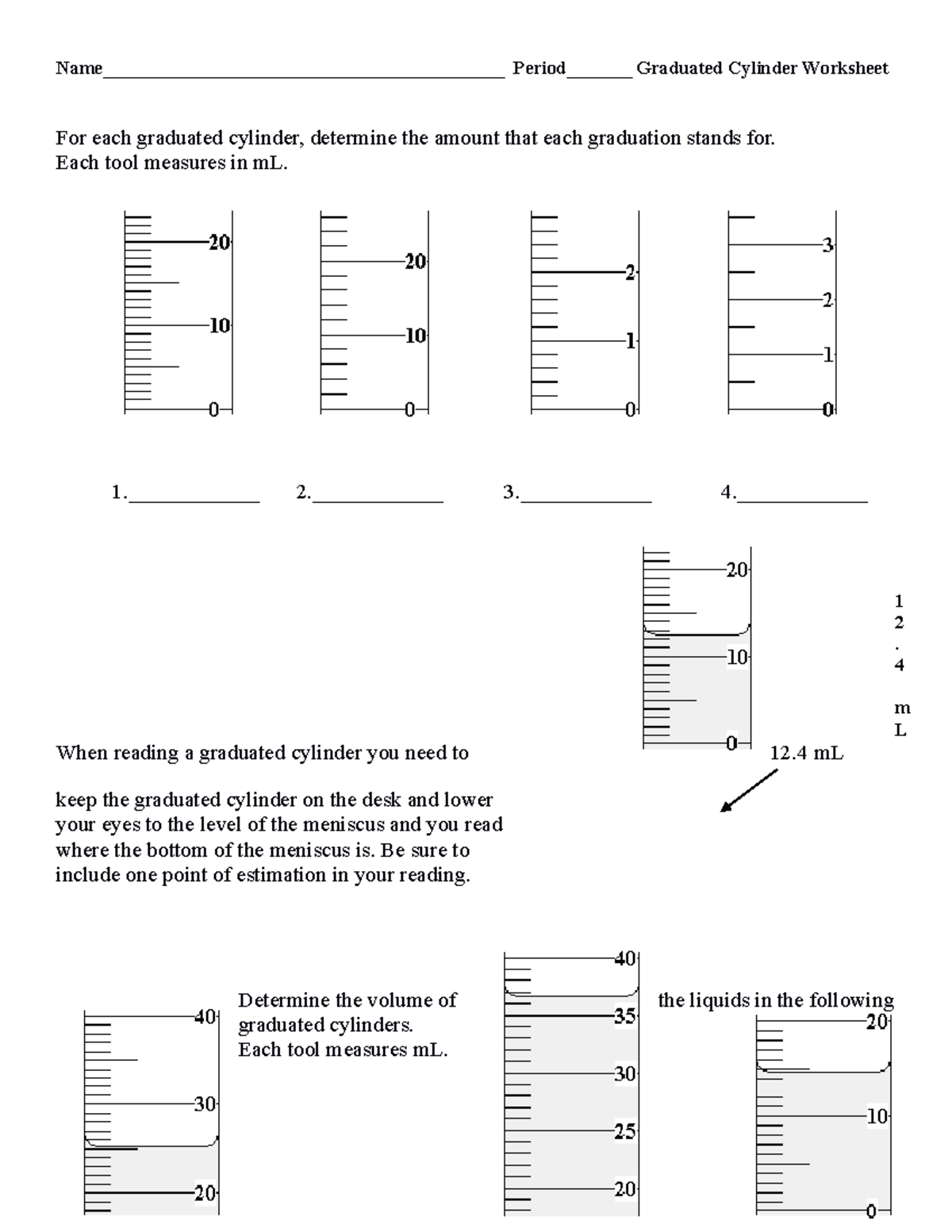 Reading A Graduated Cylinder Worksheet