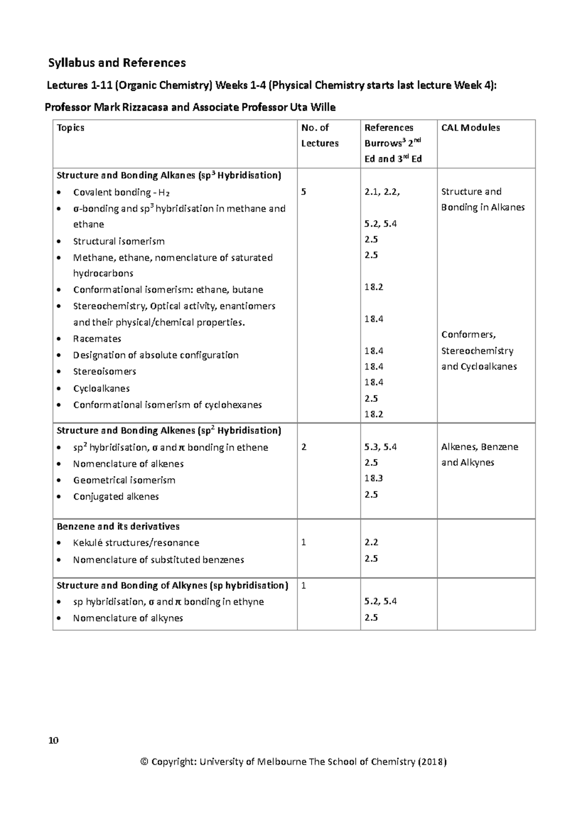 Syllabus CHEM10003 2018 S1 - Warning: TT: undefined function: 32 10 Syllabus and References ...
