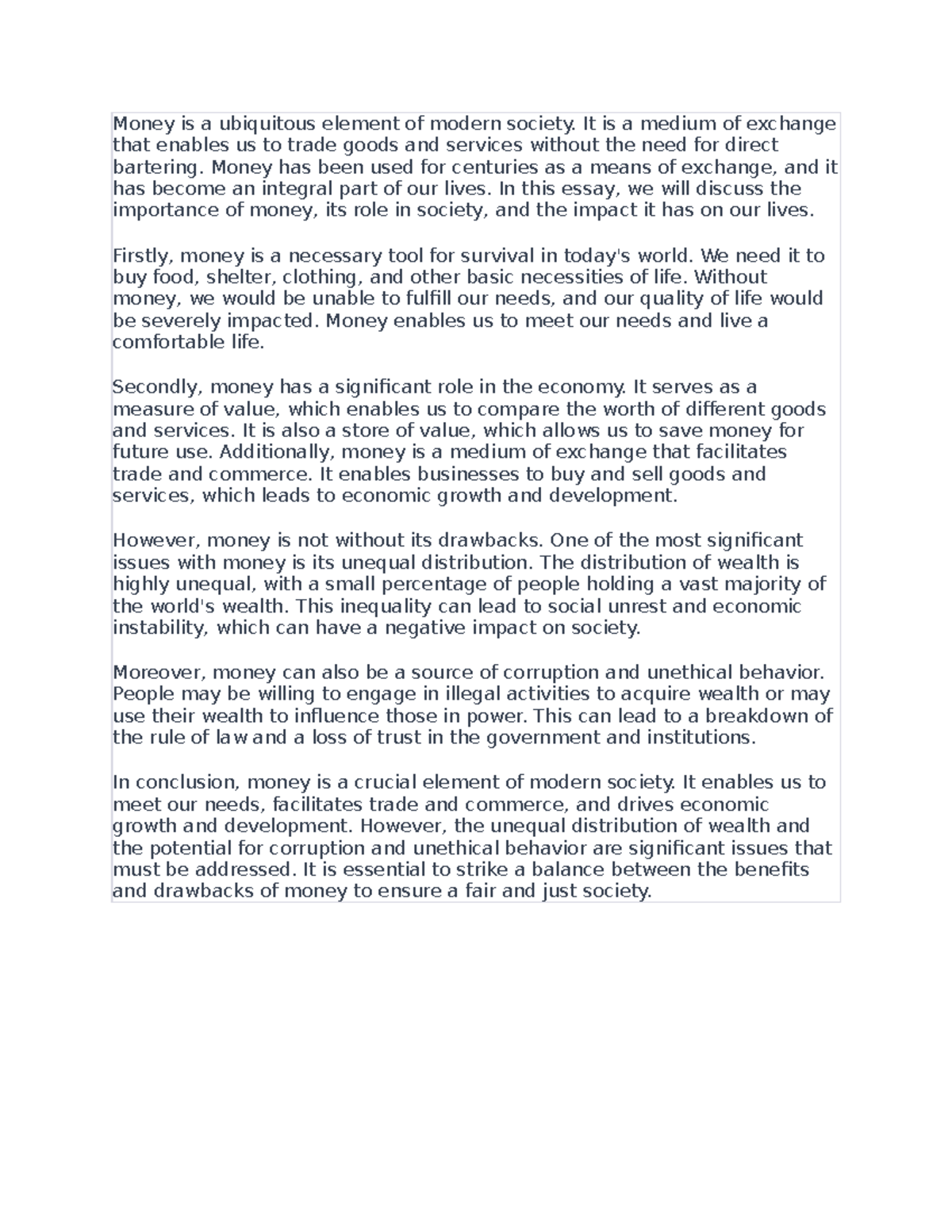 Document money - this is an example of what a essay should look like ...