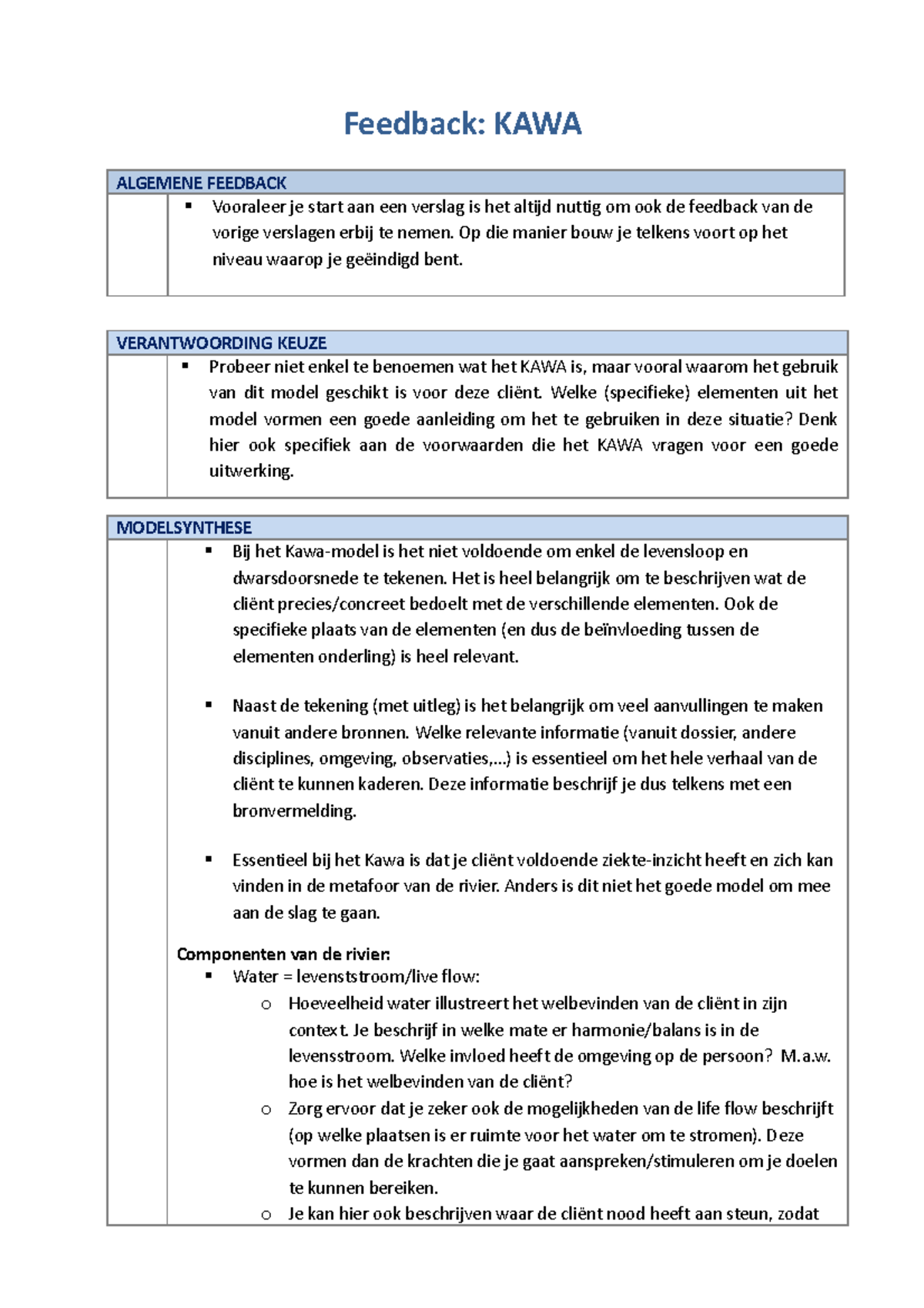 Module 4 - veelgemaakte fouten Kawa model - Feedback: KAWA ALGEMENE ...
