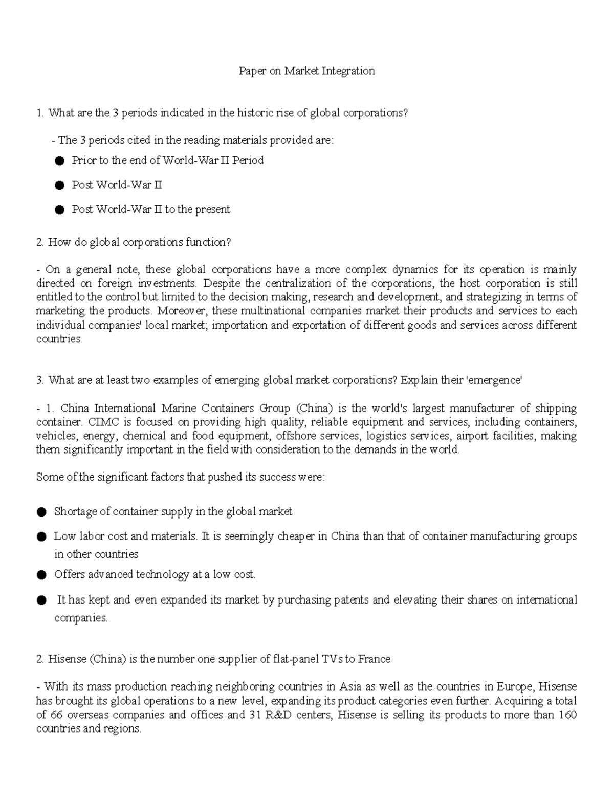 Paper Integration (GEC103) - Paper on Market Integration What are the 3 ...