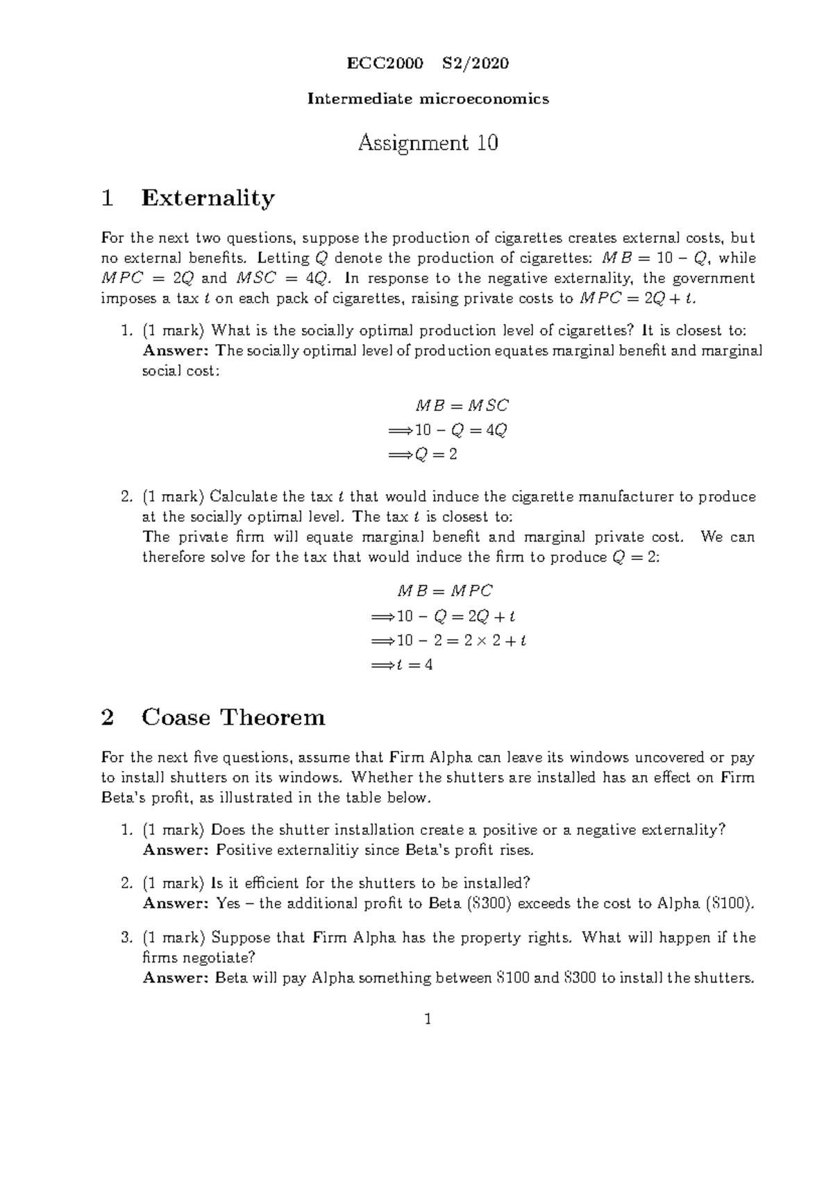 Quiz 10 - Quiz - ECC2000 S2/ Intermediate microeconomics Assignment 10 ...
