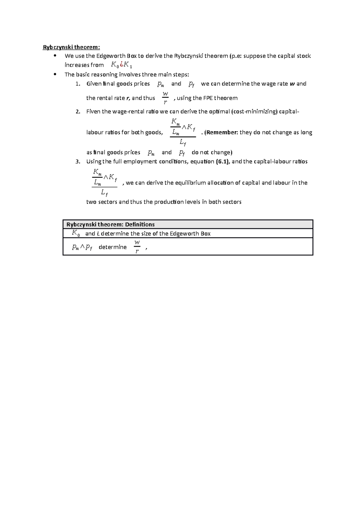 Rybczynski theorem - Given final goods prices pm and pf we can ...