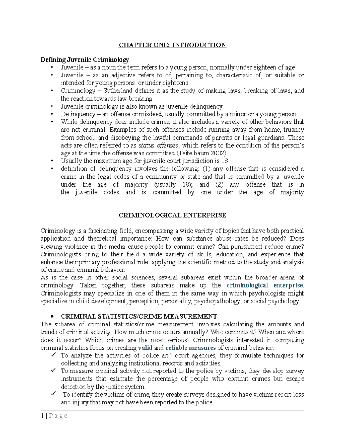 Chapter ONE 2 - Lecture notes 1 - CHAPTER ONE: INTRODUCTION Defining ...