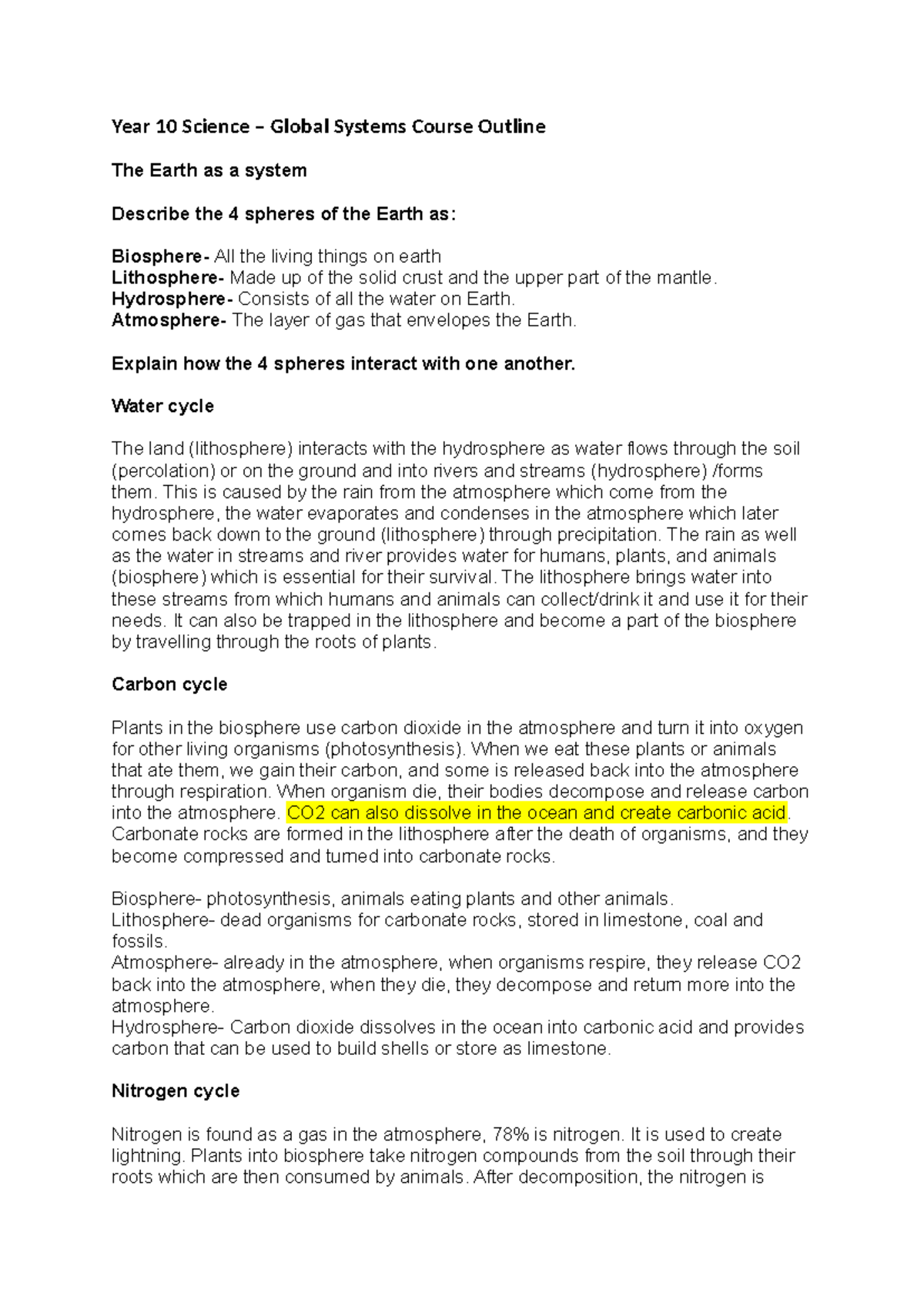 Copy of Year 10 notes on global systems for yearly exams based on topic ...