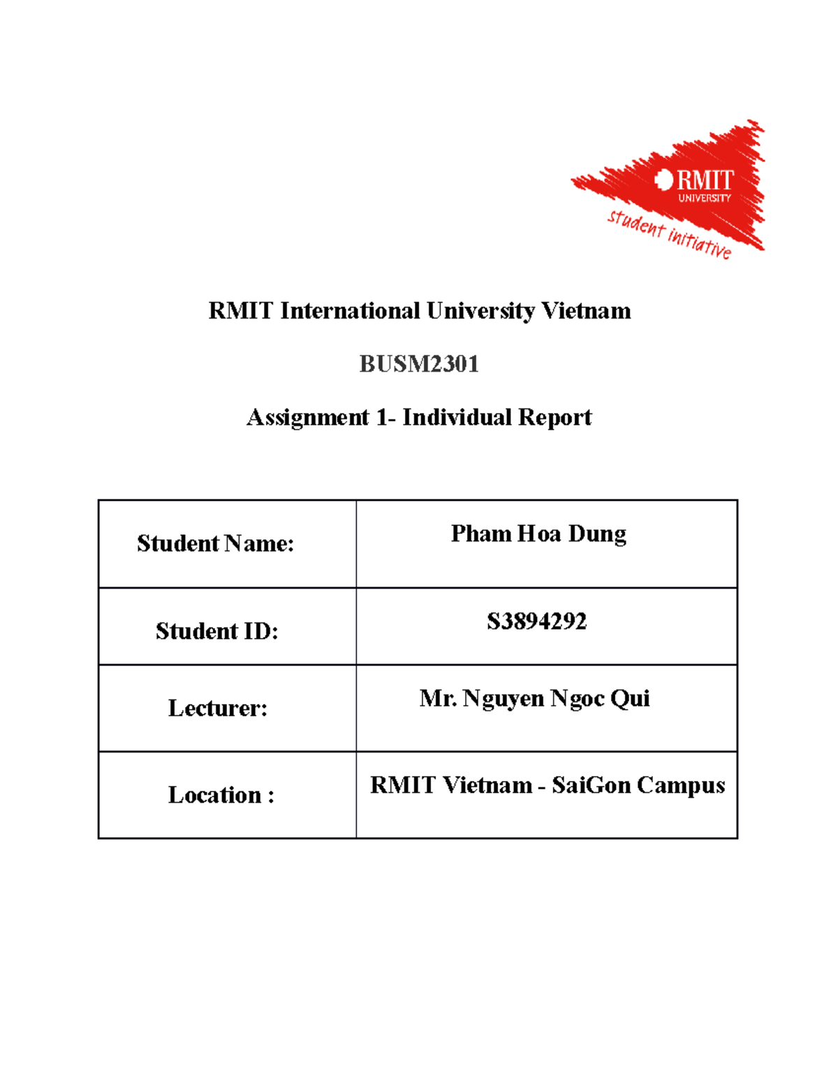OA - ass 1 - RMIT International University Vietnam BUSM Assignment 1 ...