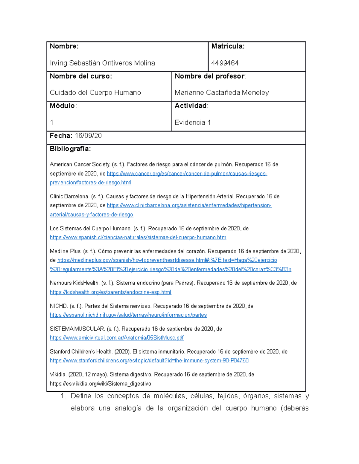 Evidencia 1 CCH Sebastián Ontiveros - Nombre: Irving Sebastián ...