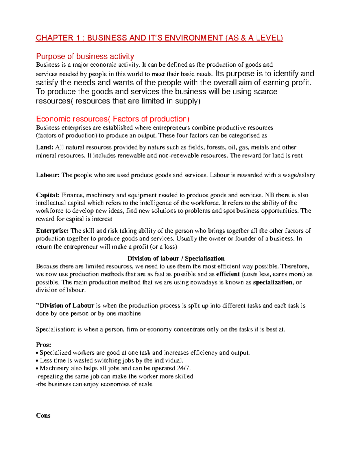 Chapter 1 Business AND ITS Environment AS AND A Level - CHAPTER 1 ...