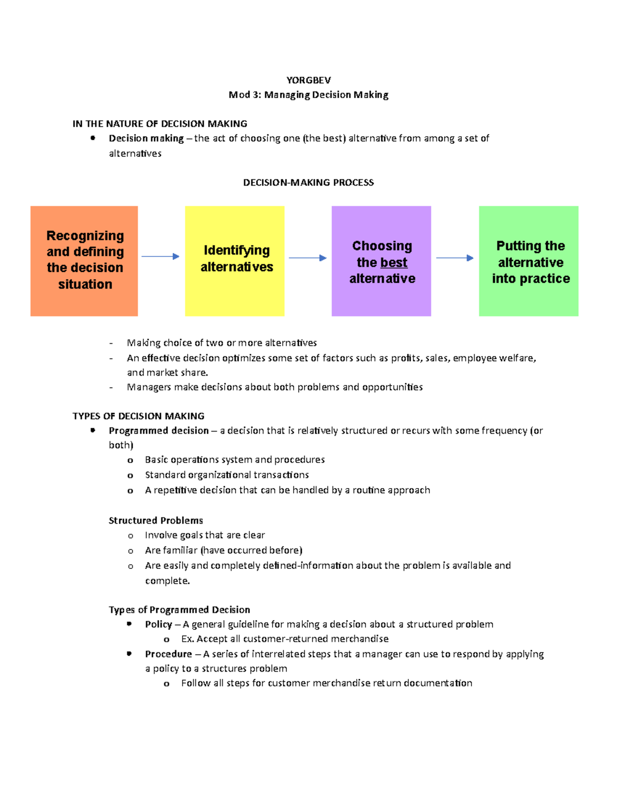 Mod 3 - Orgbev Notes - This is a lecture note - YORGBEV Mod 3: Managing ...