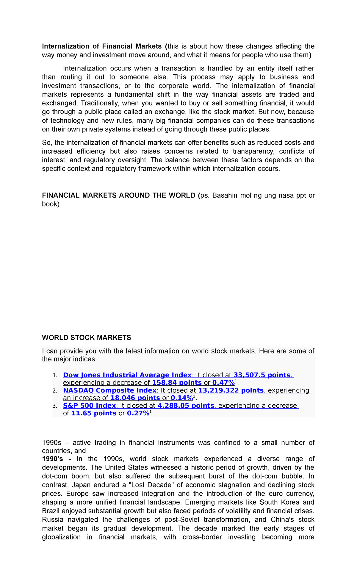 Internalization of Financial Markets - This process may apply to ...
