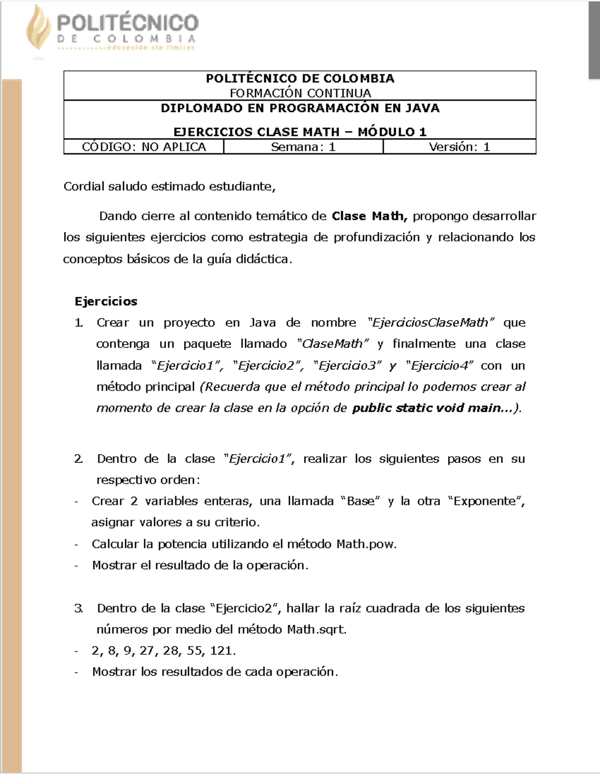 Módulo 1 Ejercicios Clase Math Polit De Colombia Formaci”n 