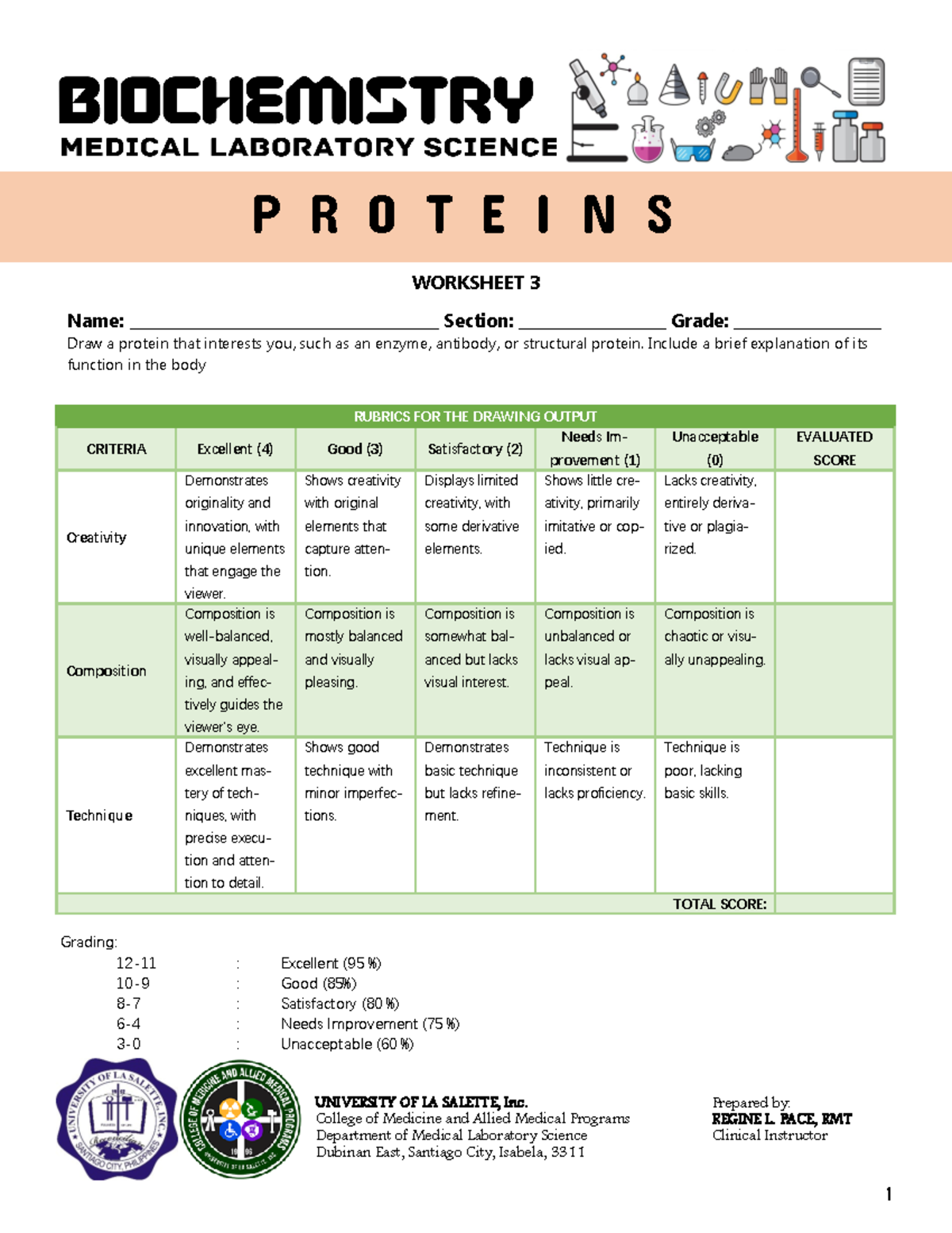 Worksheet 3 - Proteins - Draw a protein that interests you, such as an ...