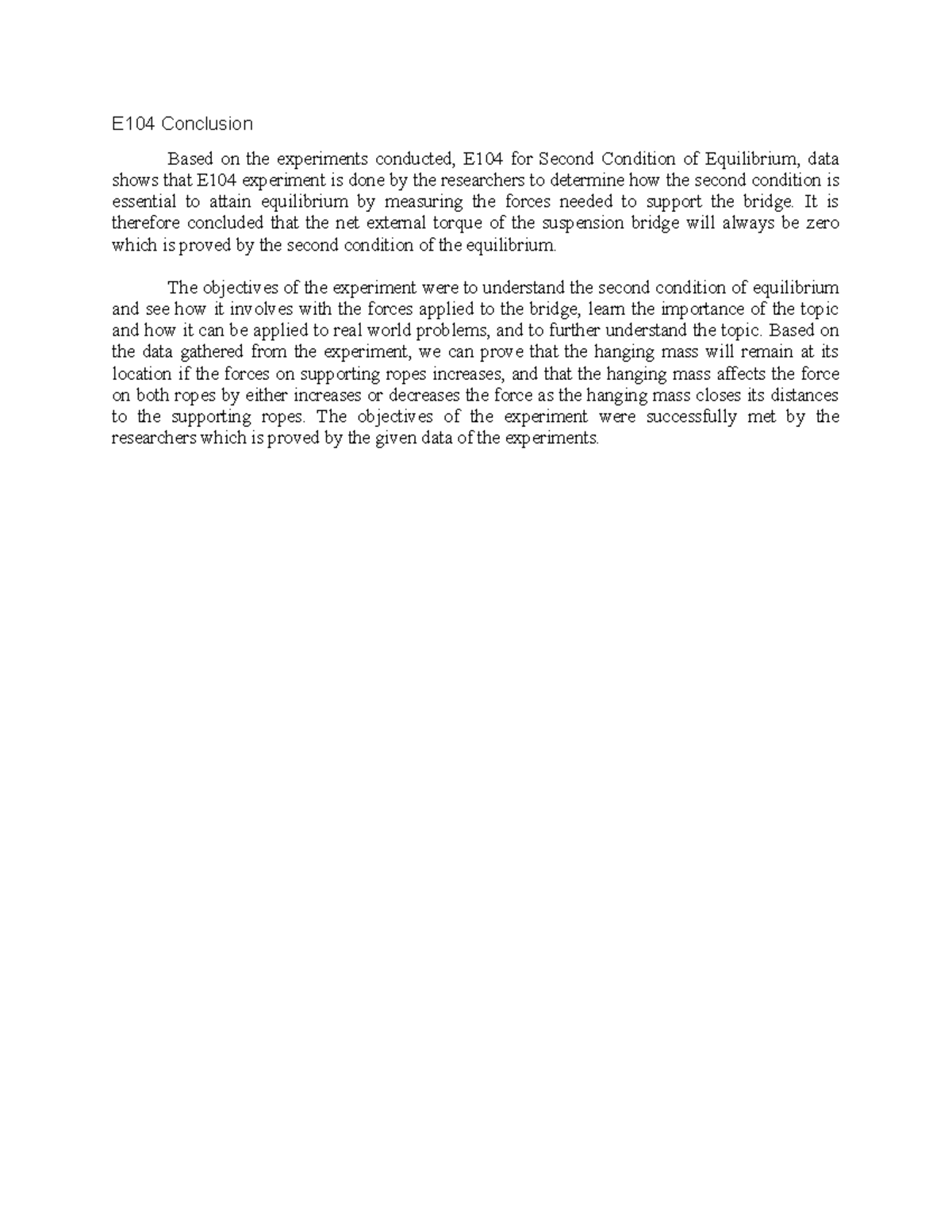 E104-Conclusion - E104 conclusion - E104 Conclusion Based on the ...